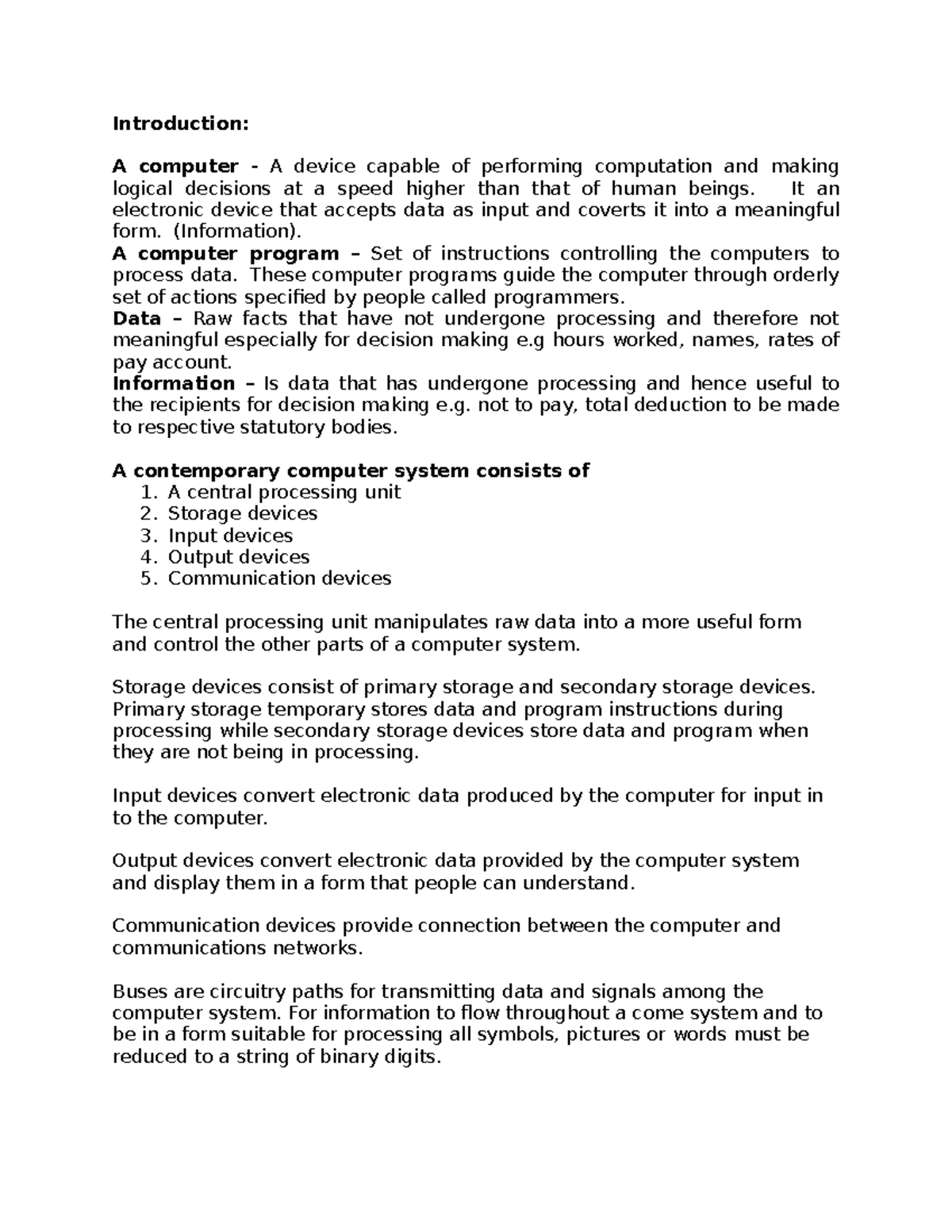 Software Lecture Notes By Mr Akungu Introduction A Computer A