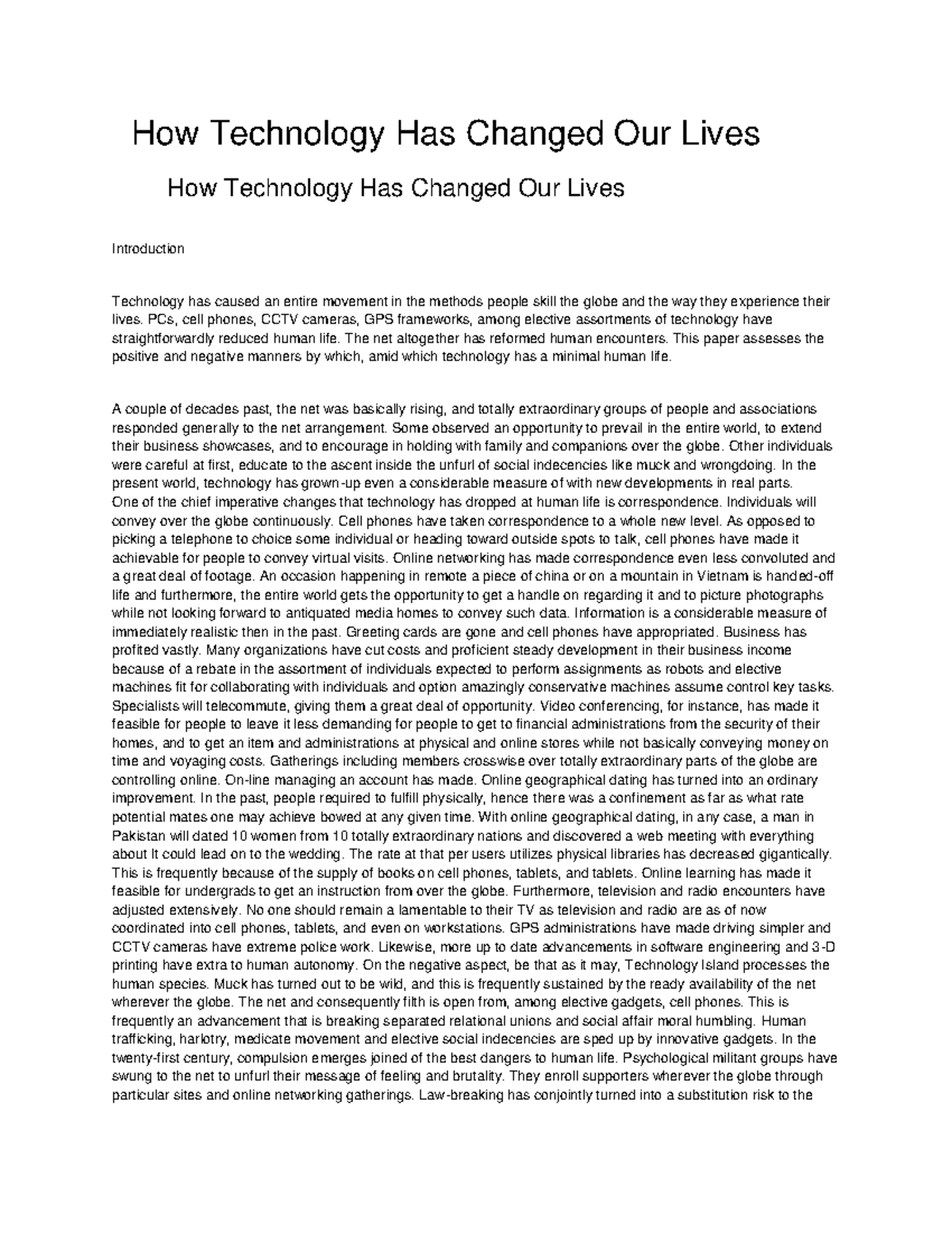 Thats ALL Final COPY TO SEND - How Technology Has Changed Our Lives How ...