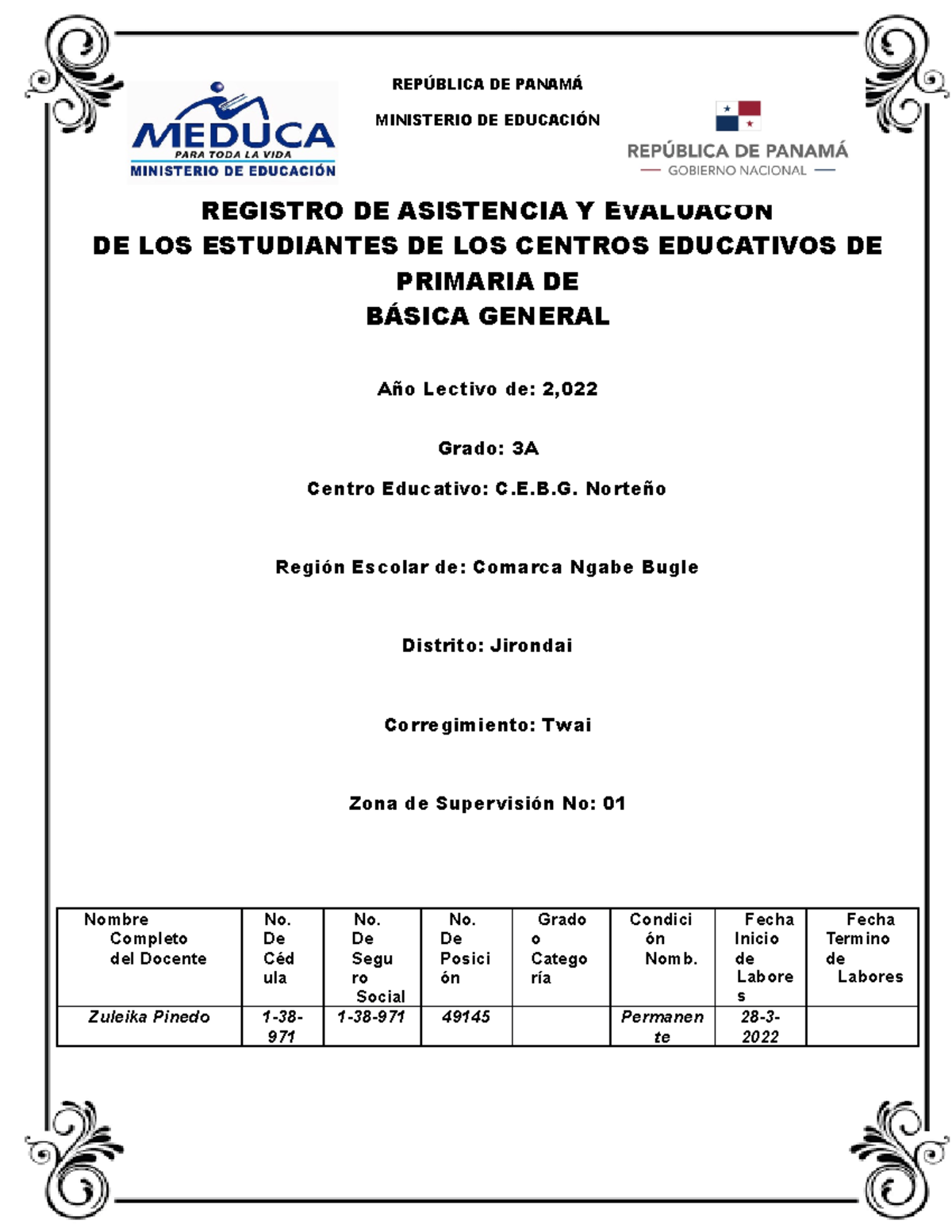 Registro Digital Actualizado 2O22 - REPÚBLICA DE PANAMÁ MINISTERIO DE ...