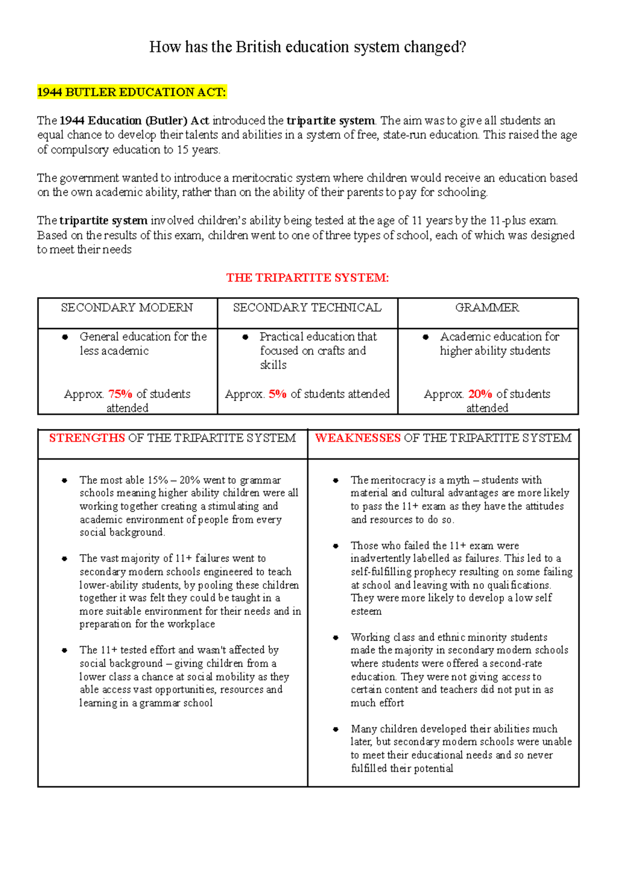 How has the British education system changed - The aim was to give all ...