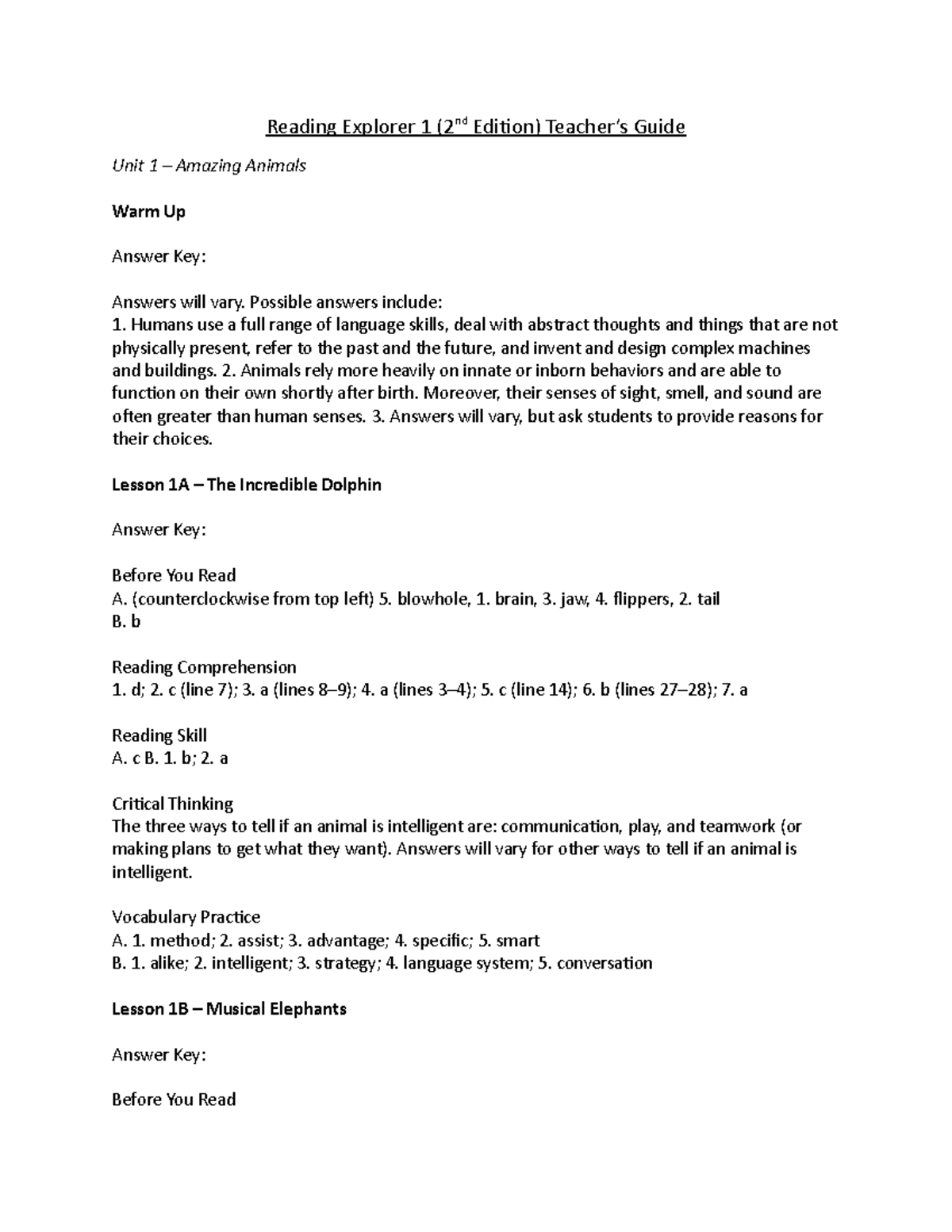 434965665 Reading Explorer 1 Teachers Guide - Reading Explorer 1 (2nd ...