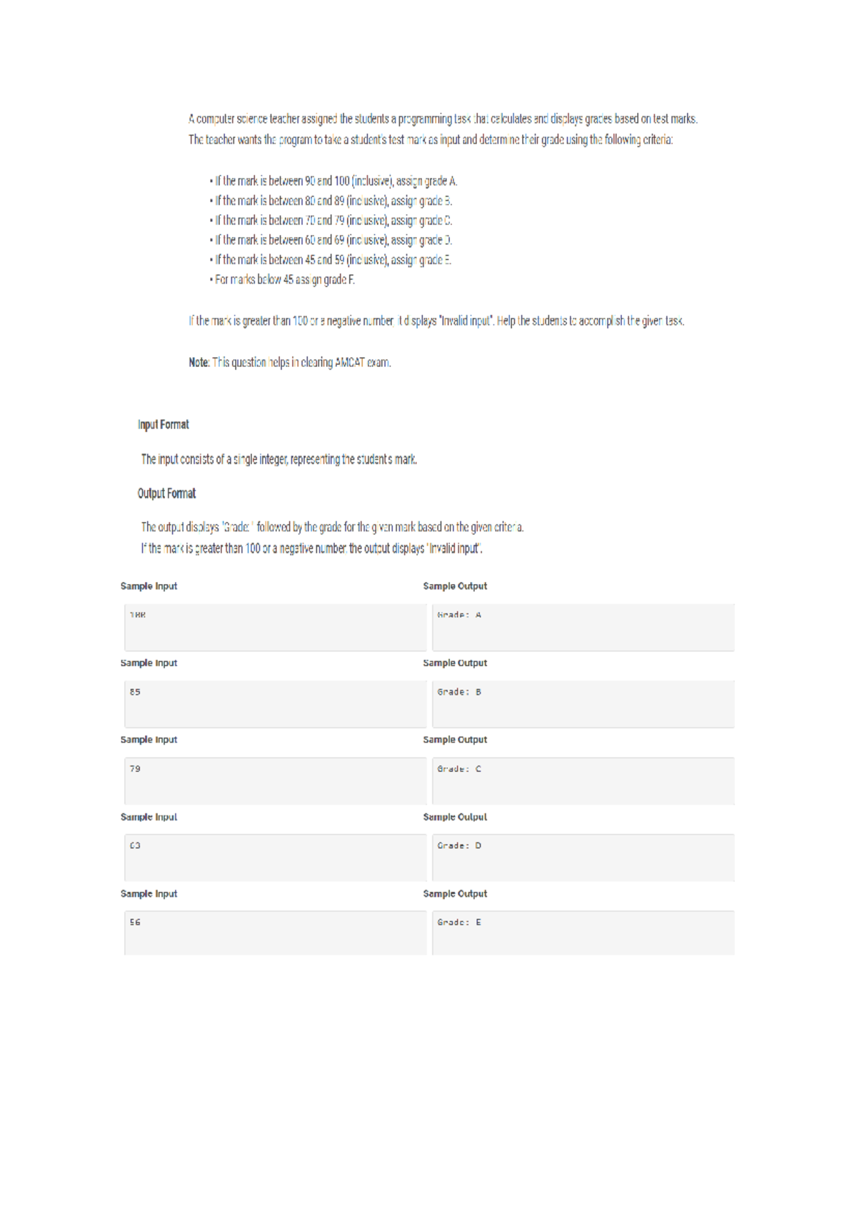 Static Questions - int main() { int mark; scanf("%d", &mark); if (mark ...