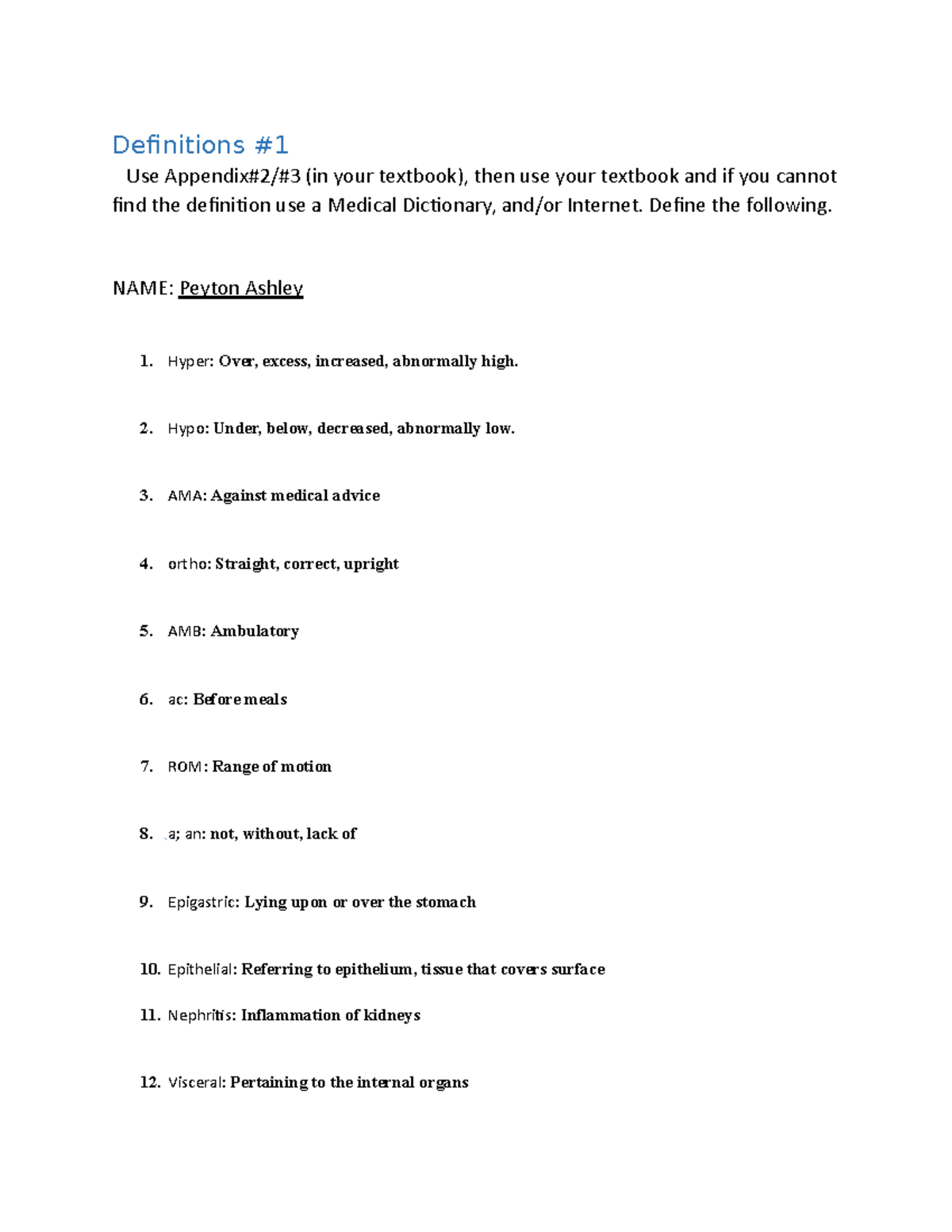 Definitions Chapter 1 Medical Term - Definitions #1 Use Appendix#2/#3 ...