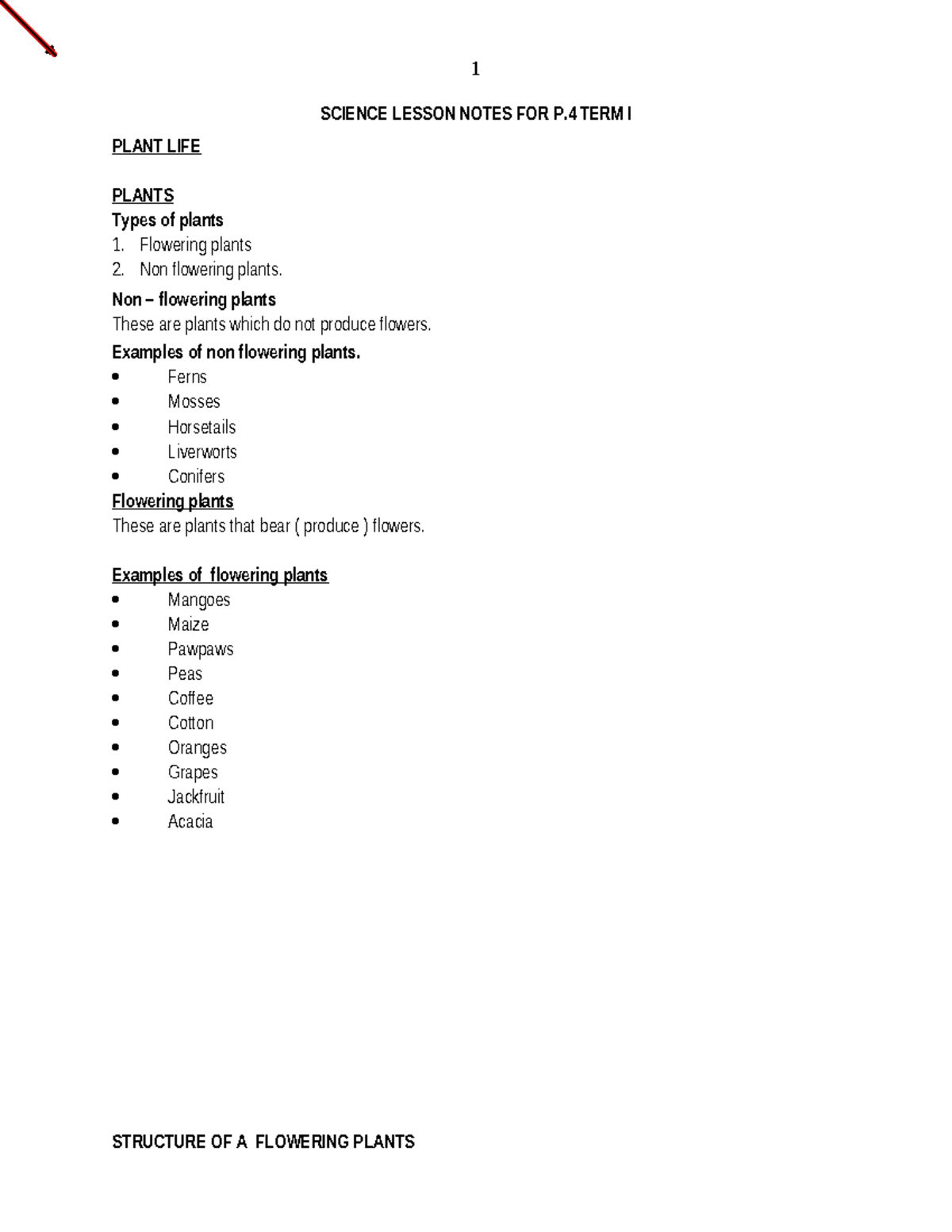 Introduction to Science - SCIENCE LESSON NOTES FOR P TERM I PLANT LIFE ...