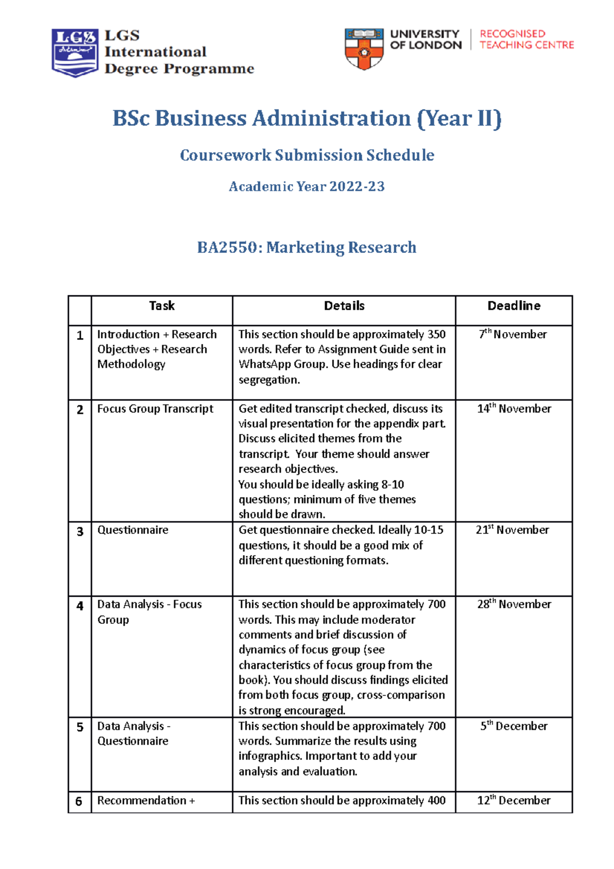 MR - Deadlines - Notes - BSc Business Administration (Year II ...