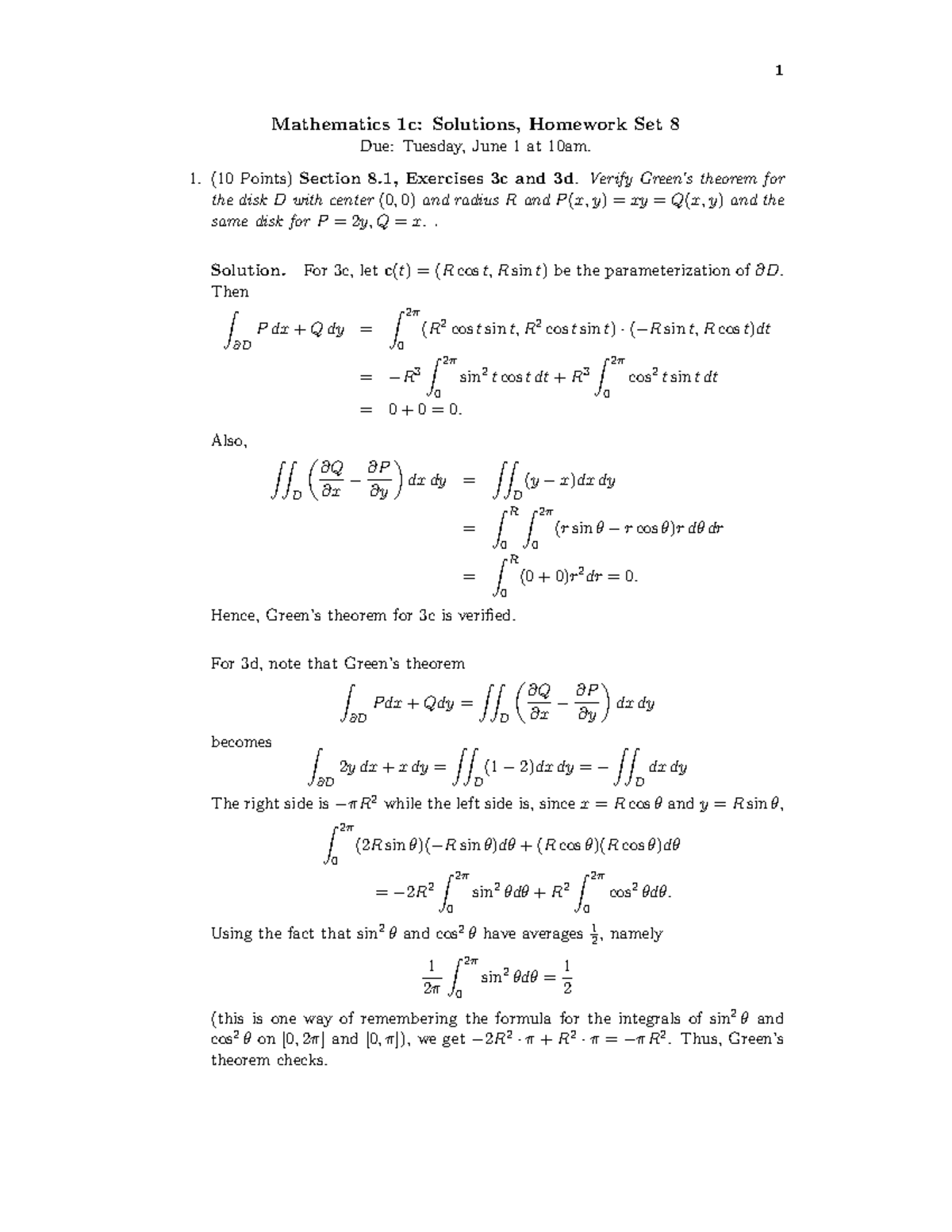 Solutions 8 - Studying mechanical engineering year 2 - Mathematics 1c ...