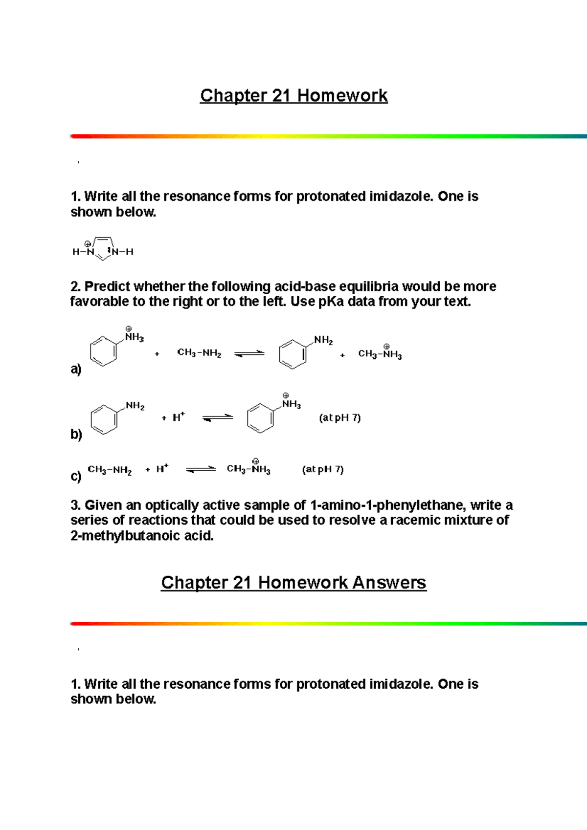 Chapter 21 Homework + Answers - Chapter 21 Homework 1. Write all the resonance forms for ...