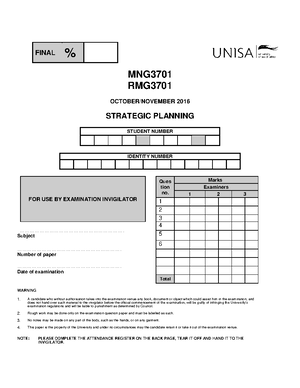 MNG3701 Exam Paper - UNIVERSITY EXAMINATIONS Oct/Nov 2023 MNG Strategic ...