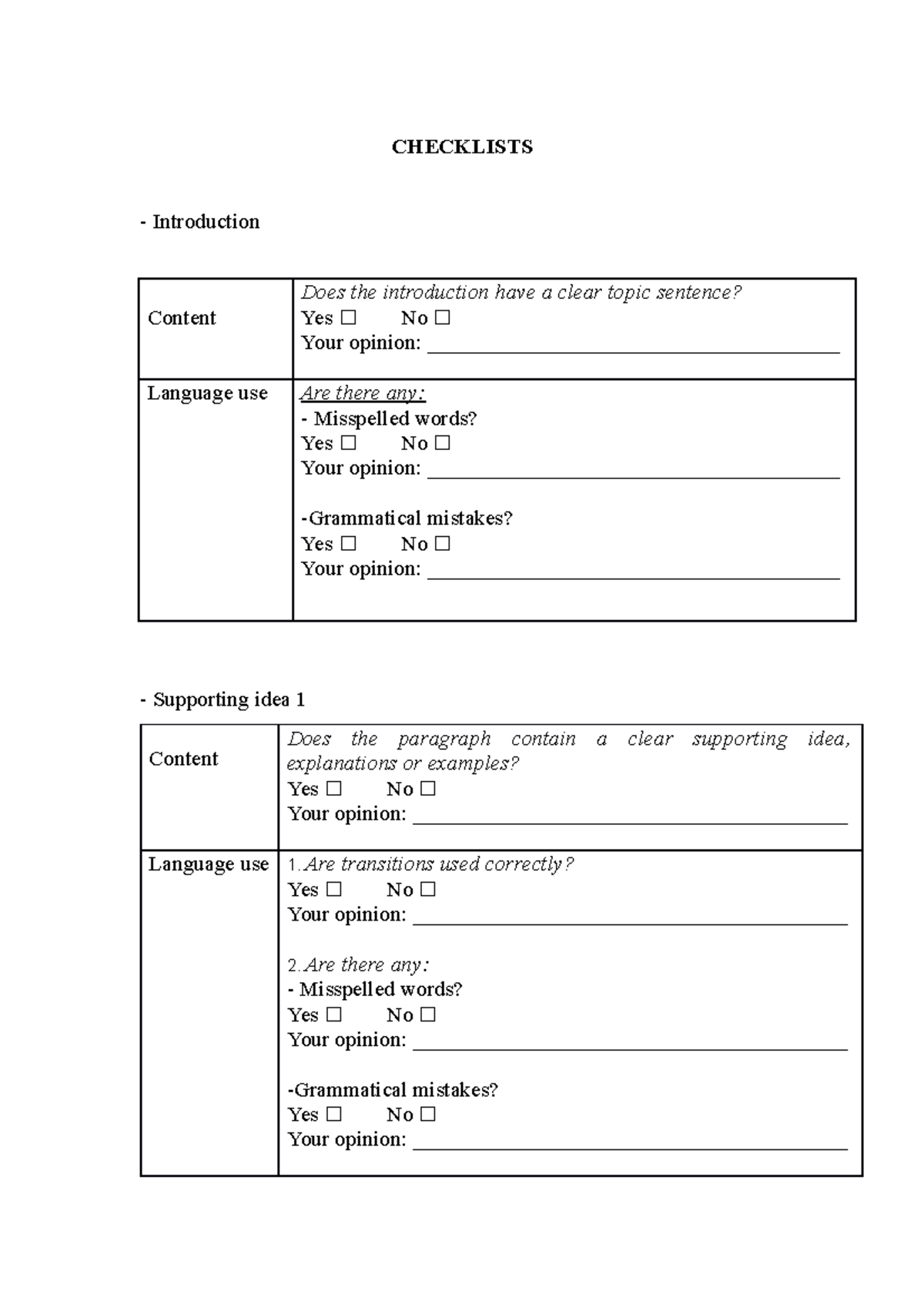Checklists-handout - Check list writing - CHECKLISTS Introduction ...