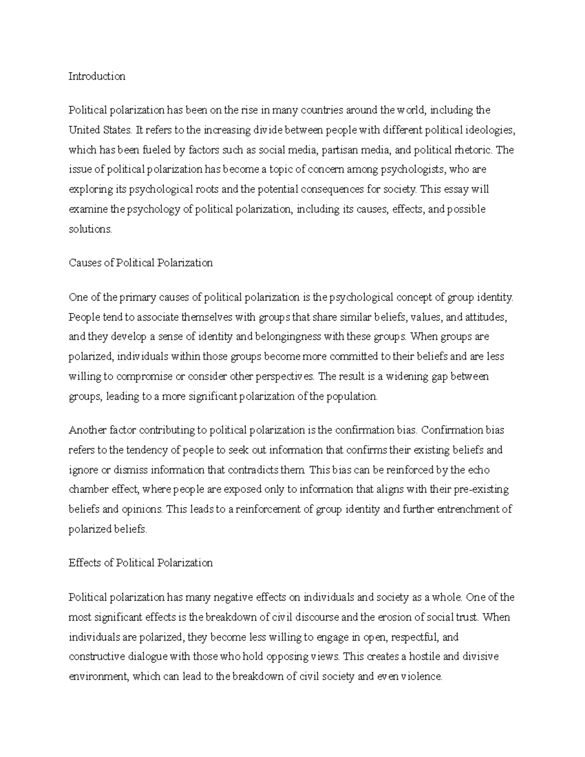 Title The Psychology of Political Polarization - Introduction Political ...