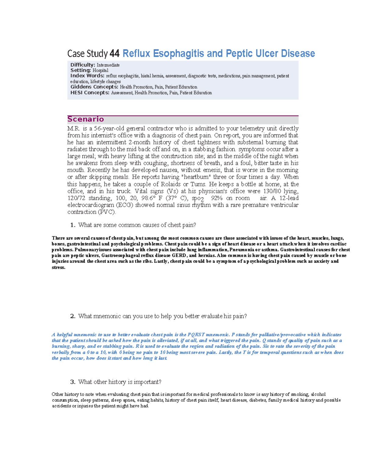 Case Study 44 Reflux Esophagitis and Peptic Ulcer Disease (student copy ...