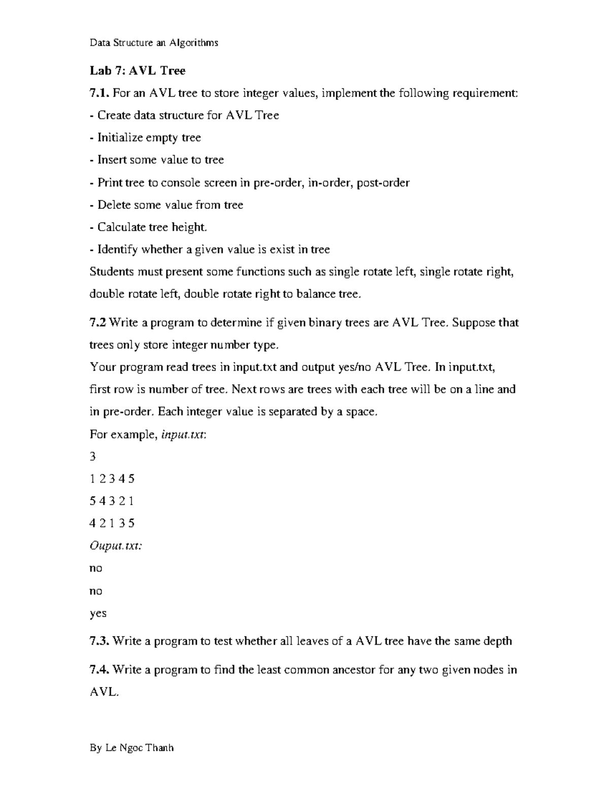 Lab 7 Avl Hcmus Data Structure An Algorithms By Le Ngoc Thanh Lab 6956