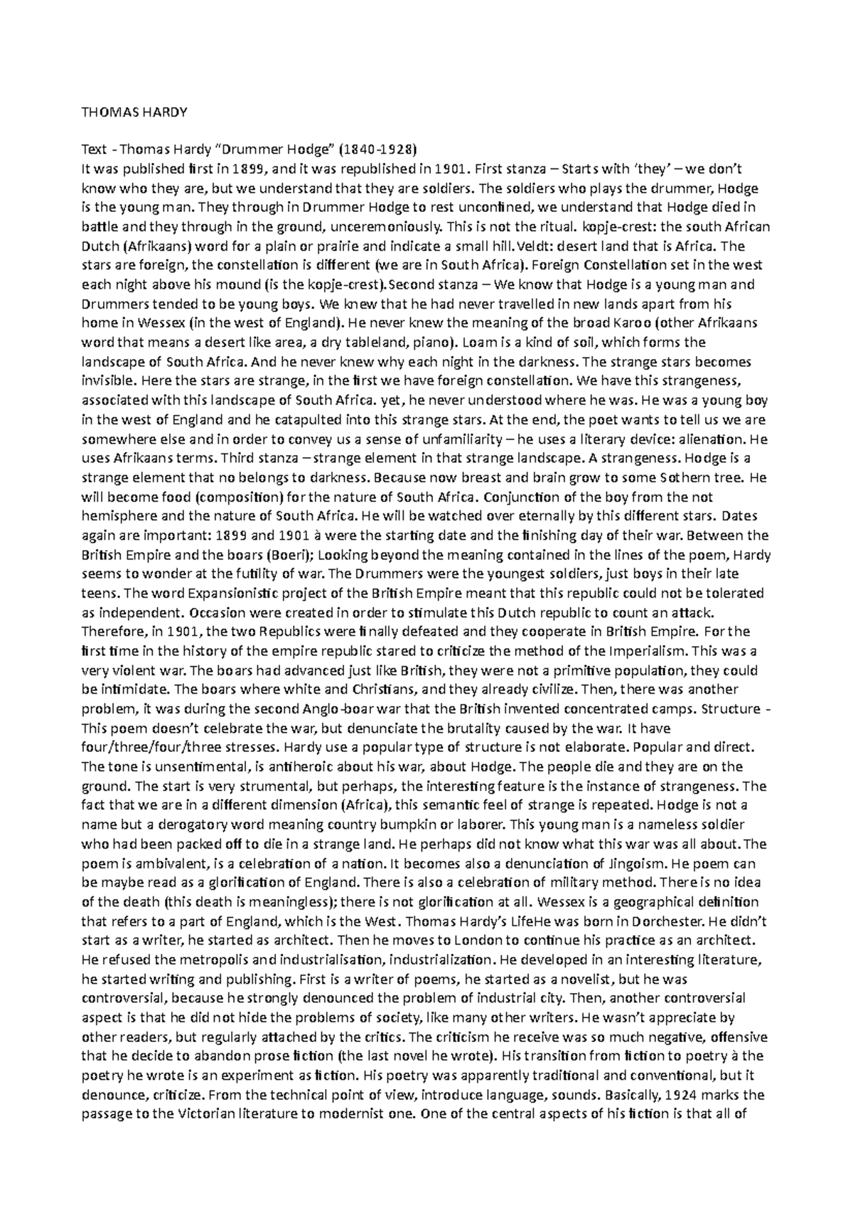 Copia di thomas hardy - THOMAS HARDY Text - Thomas Hardy “Drummer Hodge ...