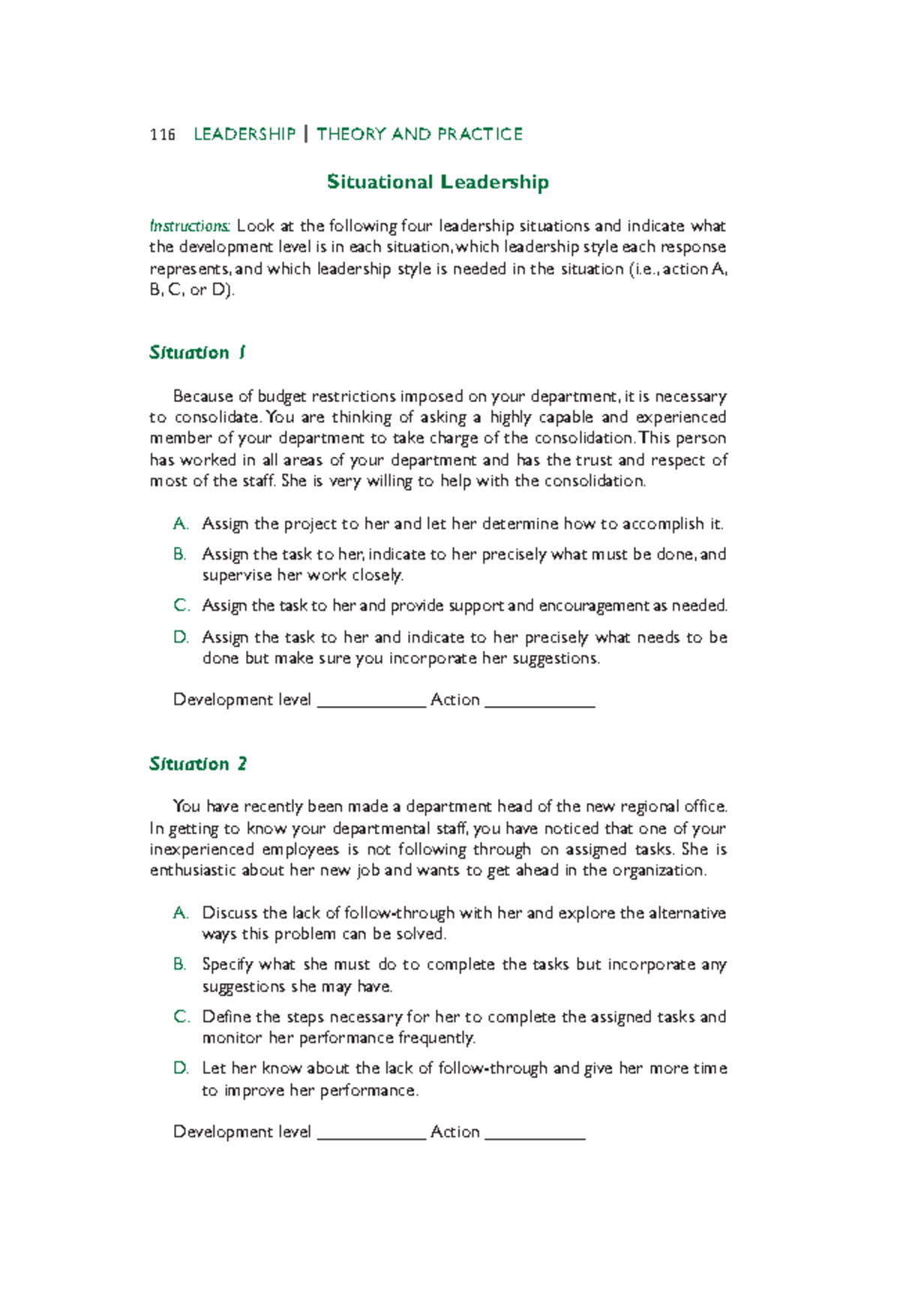 Situational Leadership Questionnaire - 116 LEADERSHIP THEORY AND ...