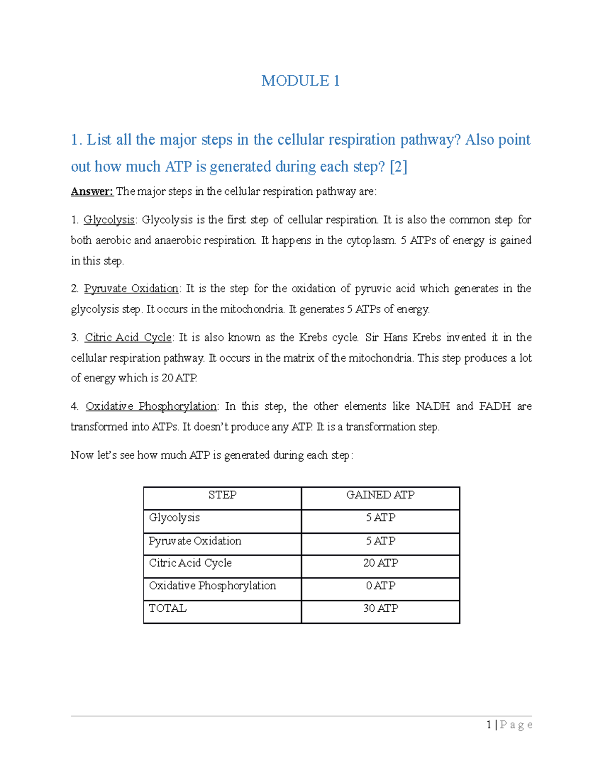 BIO103 Final Assignment - MODULE 1 1. List all the major steps in the ...