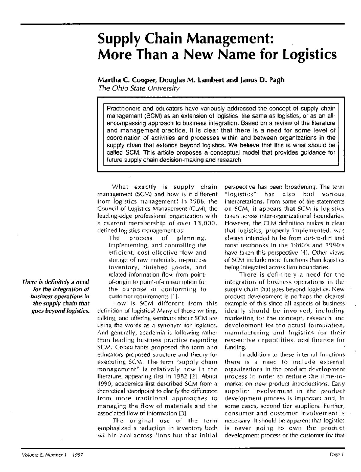 Cooper lambert et pagh More Than a New Name for Logistics - Management ...