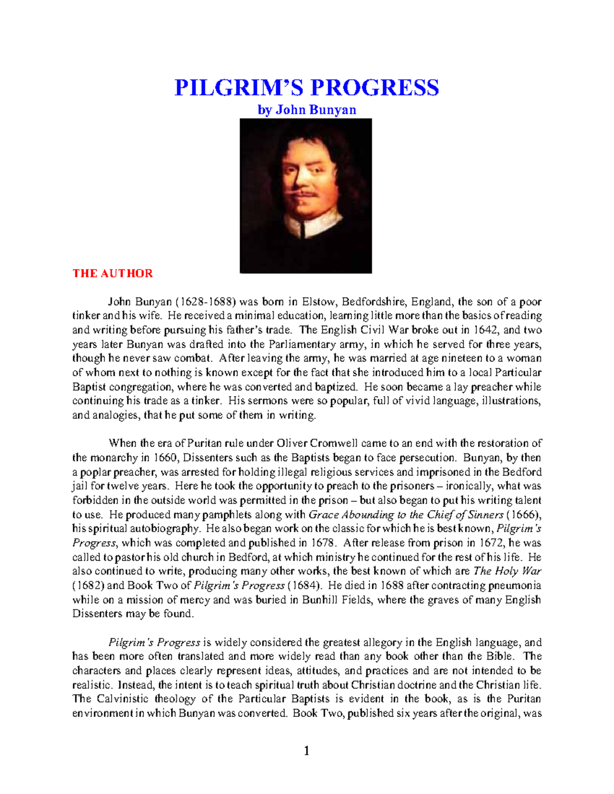 PILGRIM’S PROGRESS by John Bunyan - PILGRIM’S PROGRESS by John Bunyan ...