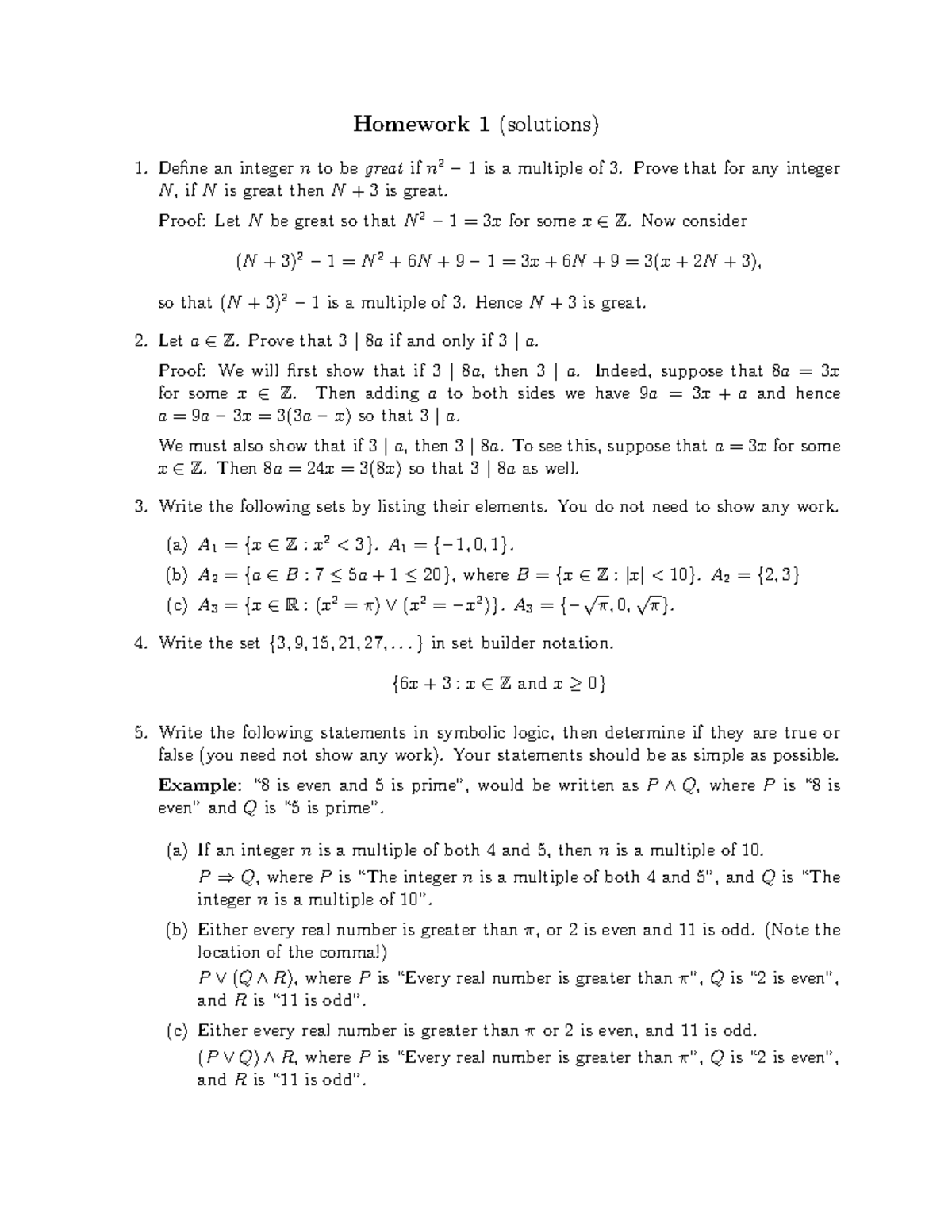 Homework 1Solutions - HW 1 Sets Solution - Homework 1 (solutions ...