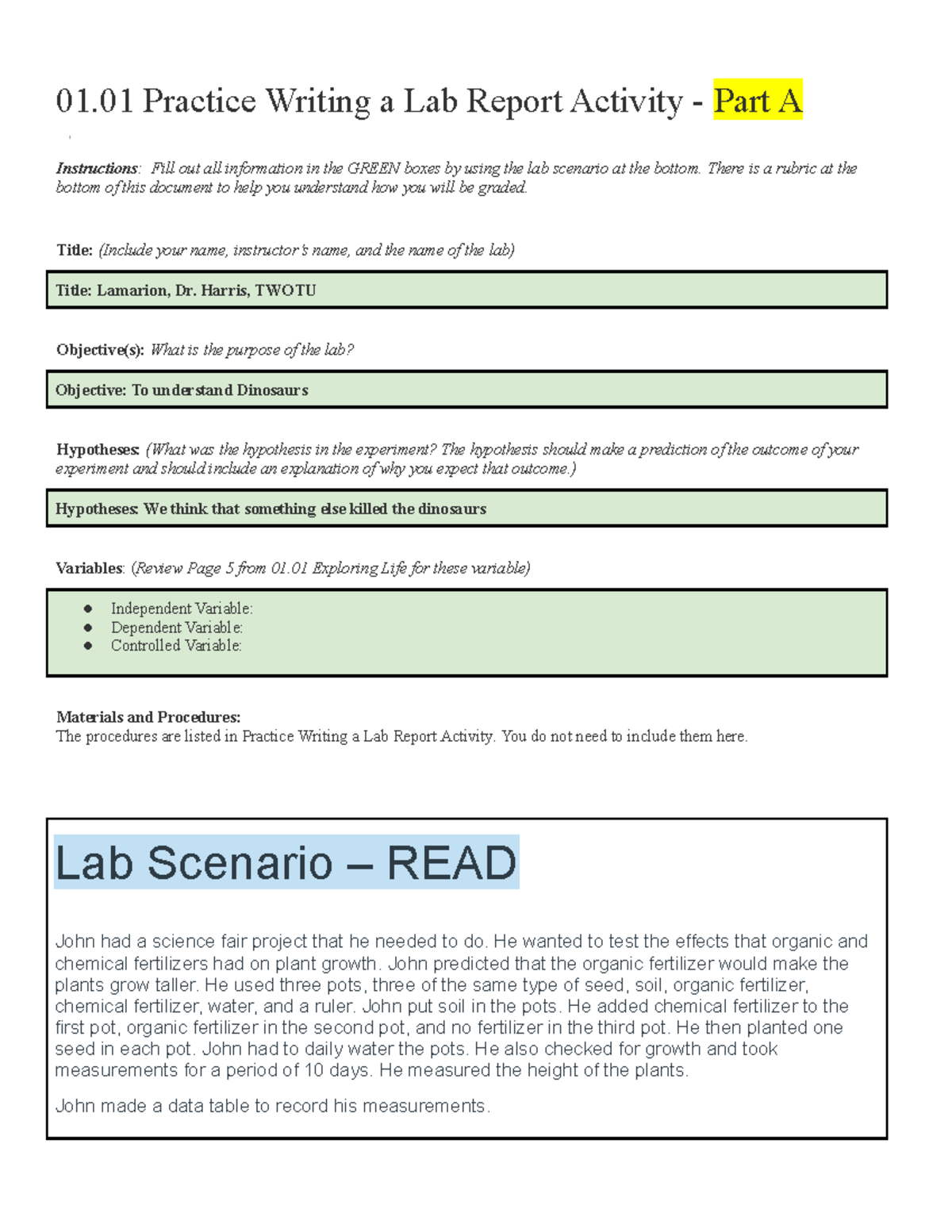 01.01 Practice Writing a Lab Report - Part A - 01 Practice Writing a ...