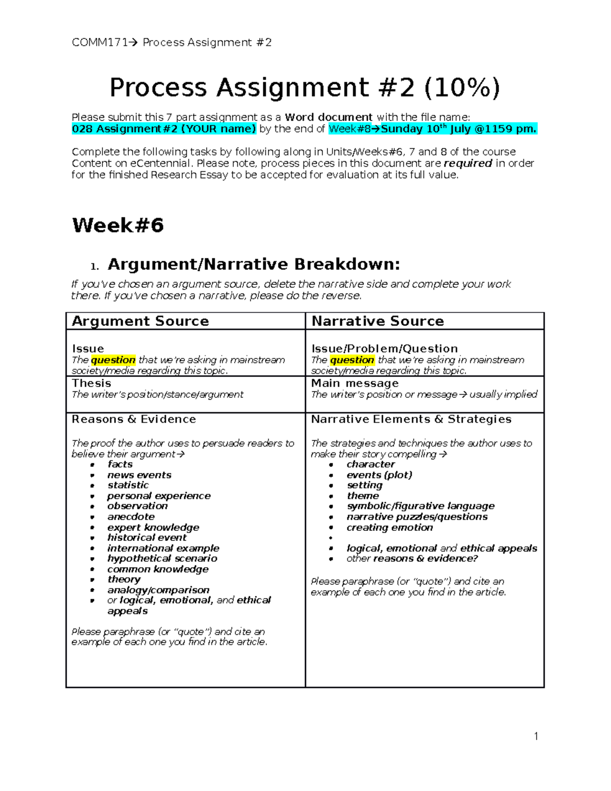 028 Process Assigment #2 (10%) - Process Assignment #2 (10%) Please submit this 7 part ...