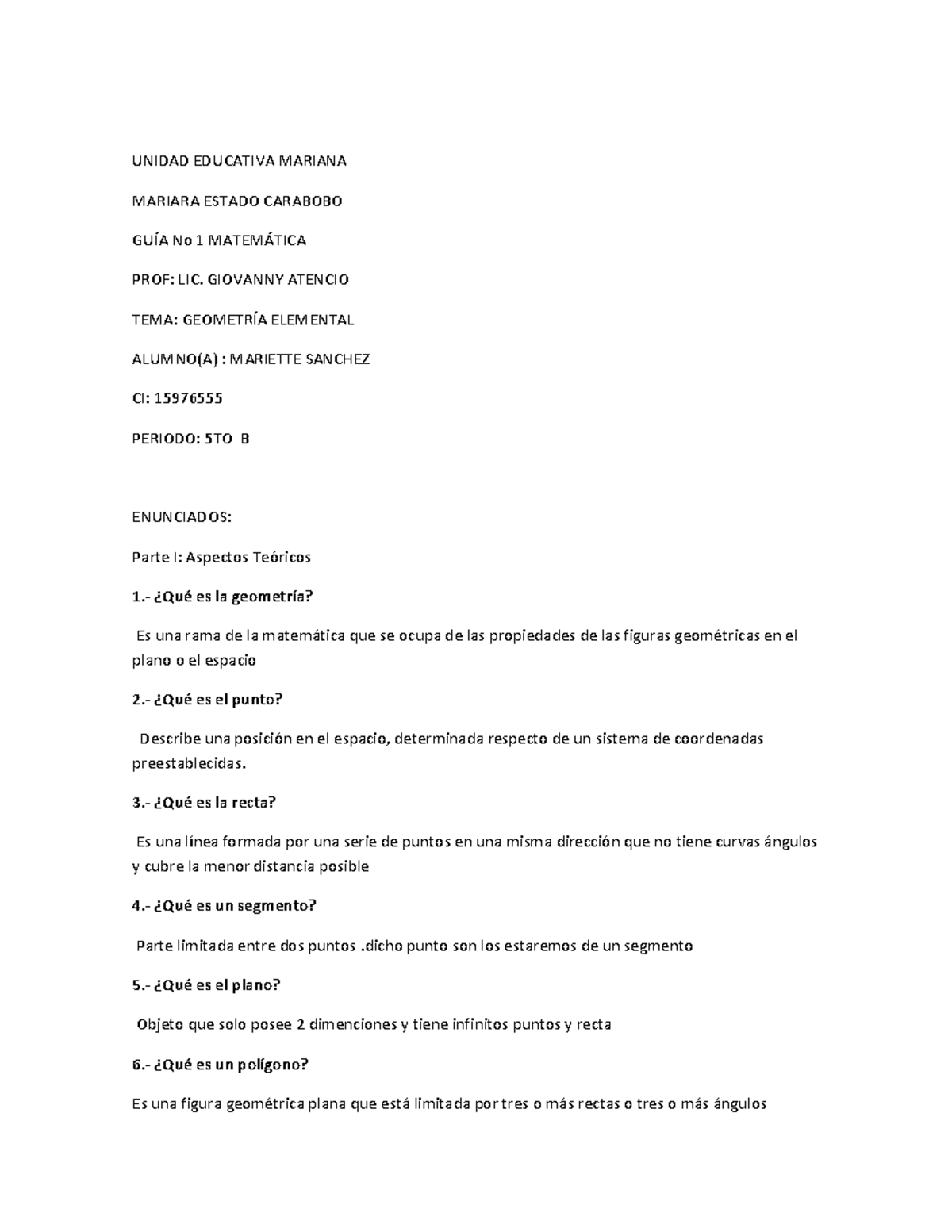 Geometria - Geometría - UNIDAD EDUCATIVA MARIANA MARIARA ESTADO ...