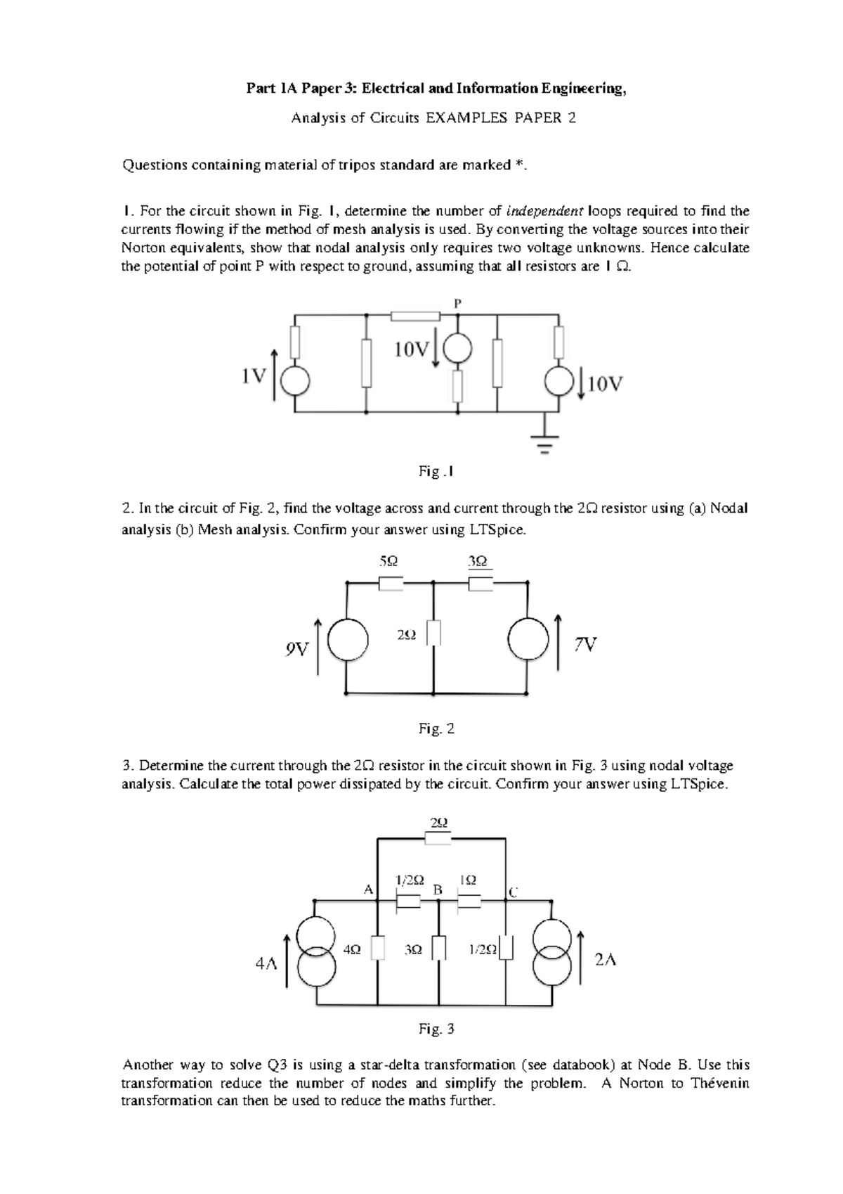 Part 1AP3 Examples sheet 2 2020 - Part 1A Paper 3: Electrical and ...