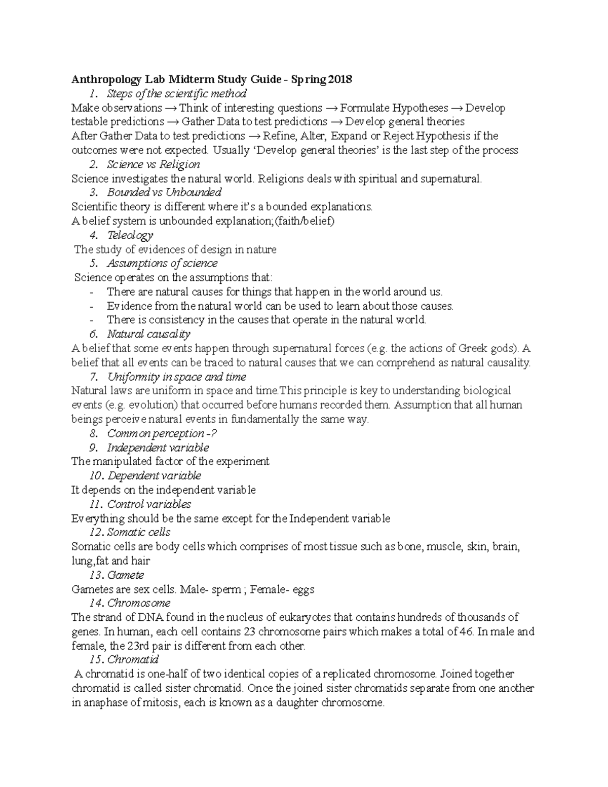 Anthropology Midterm Study Guide - Anthropology Lab Midterm Study Guide - Spring 2018 1. Steps ...