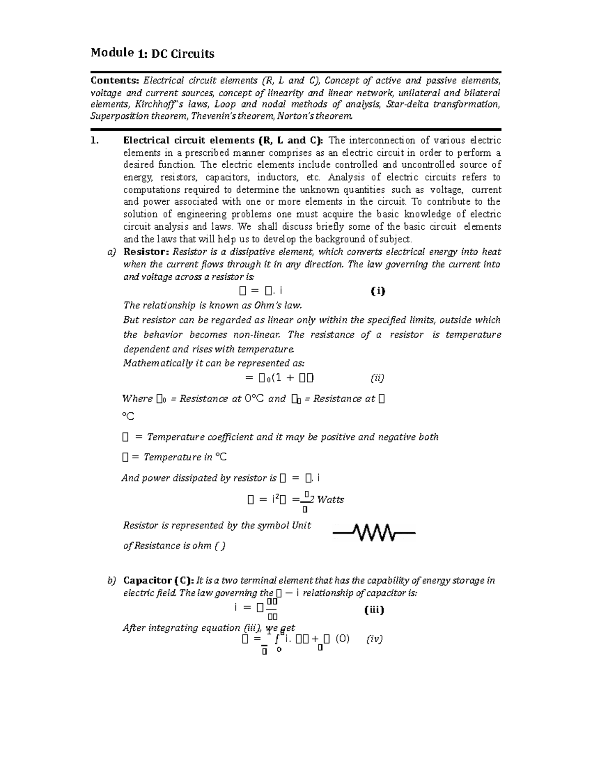 DC Circuits - BEE NOTES FOR EXAM - Module 1: DC Circuits Contents ...
