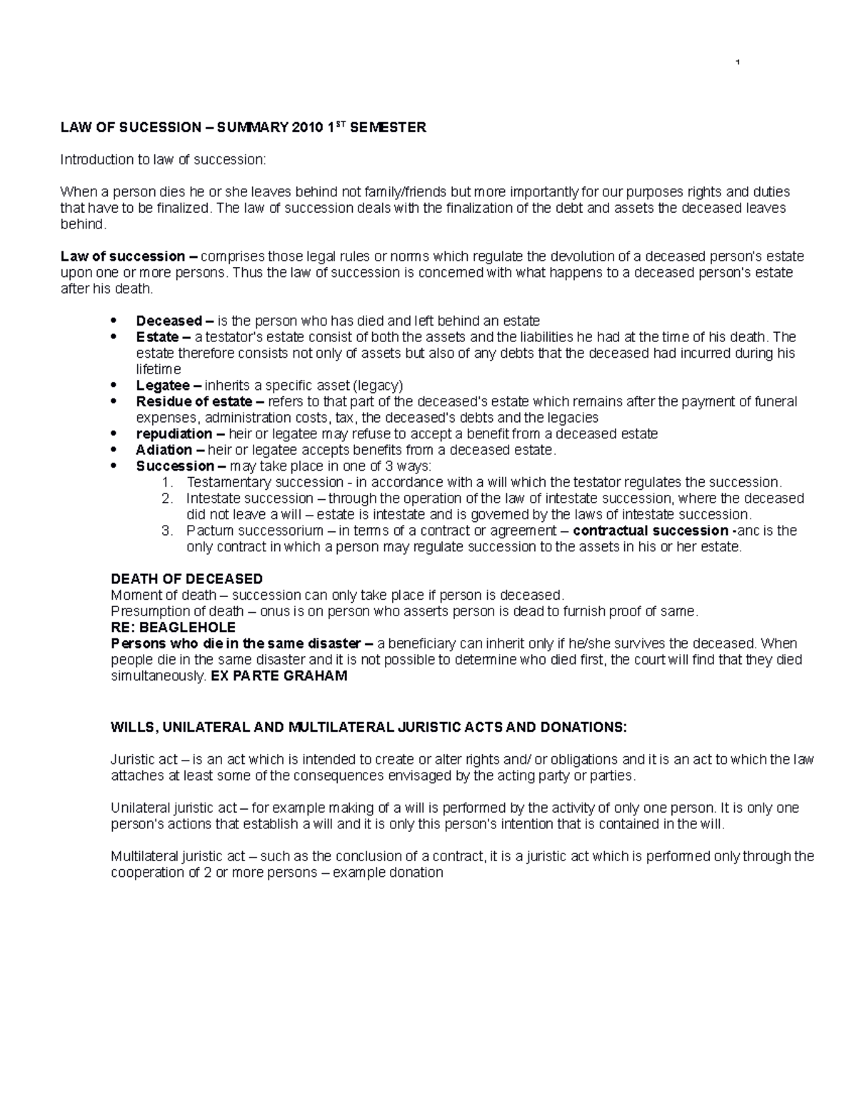 PVL2602-summary - law of sucession 1 - LAW OF SUCESSION – SUMMARY 2010 ...