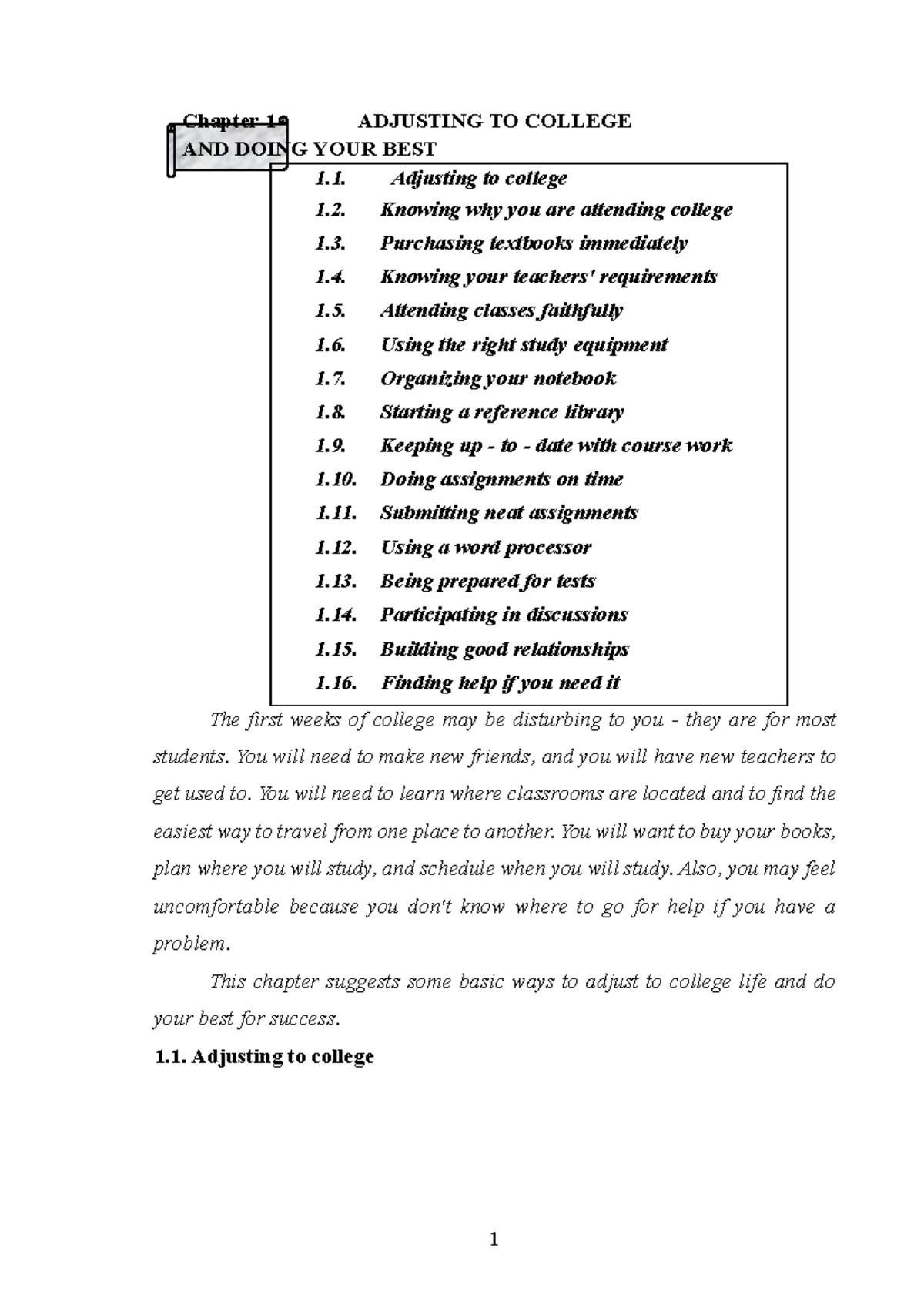 Giao Trinh Essential College Study Skills - Chapter 1 ADJUSTING TO ...