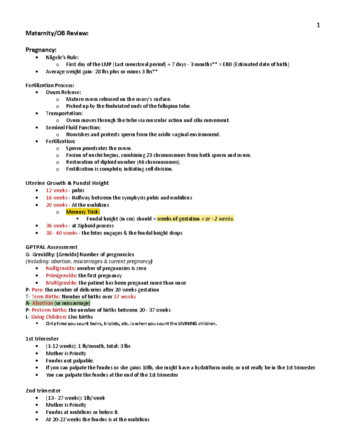Maternity:OB Study notes - Maternity/OB Review: Pregnancy: Nägele’s ...