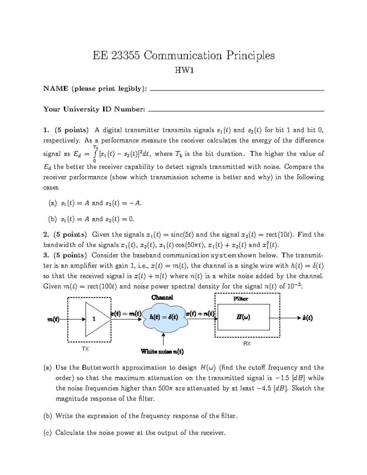 Hw1-commprinc-2324 - EE 23355 Communication Principles HW NAME (please ...