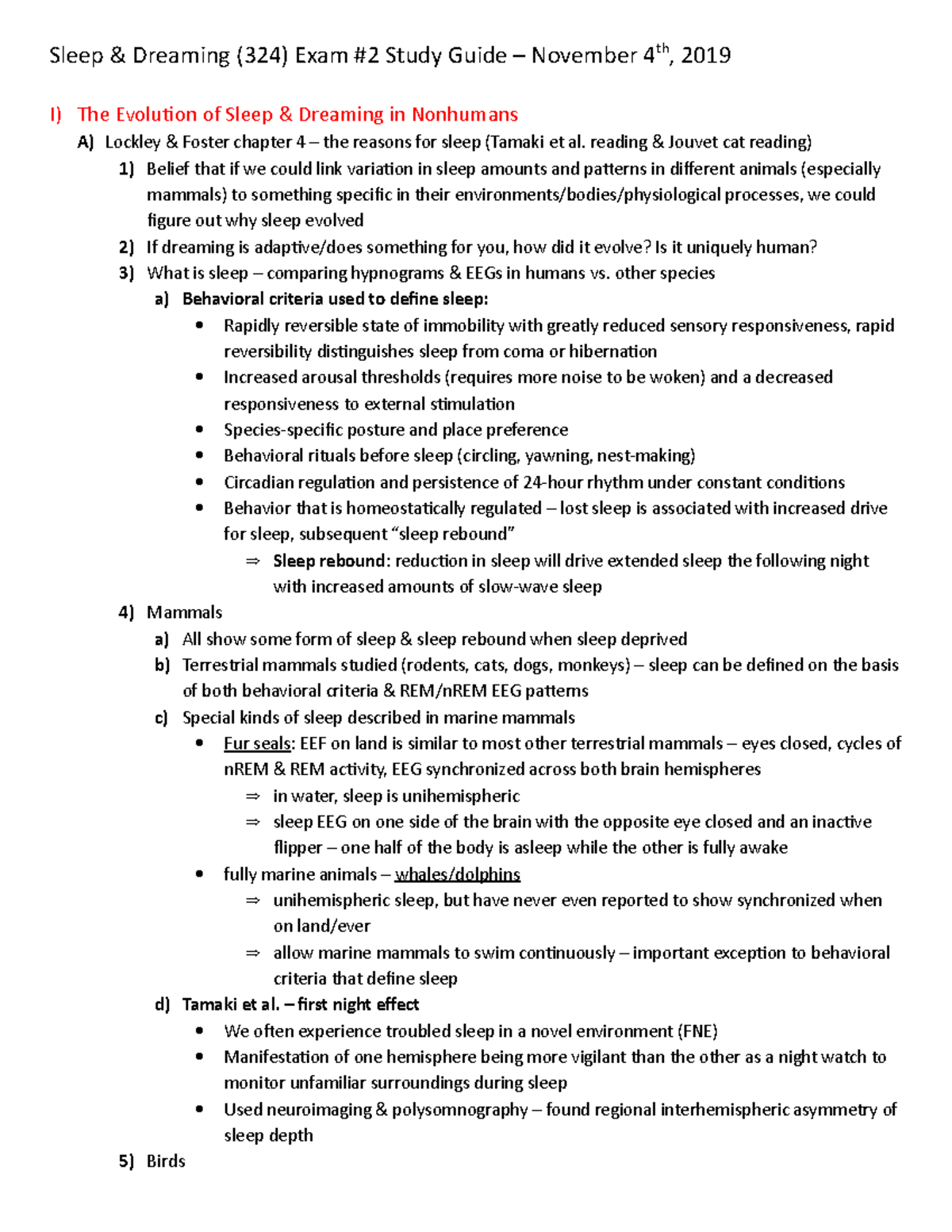 Exam 2 Study Guide - Sleep & Dreaming (324) Exam #2 Study Guide ...