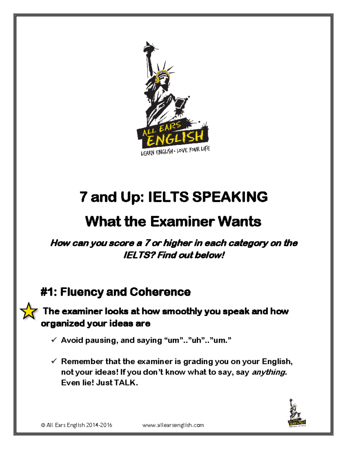 7 and Up Cheat Sheet What the Examiner Wants on the Speaking Section of ...