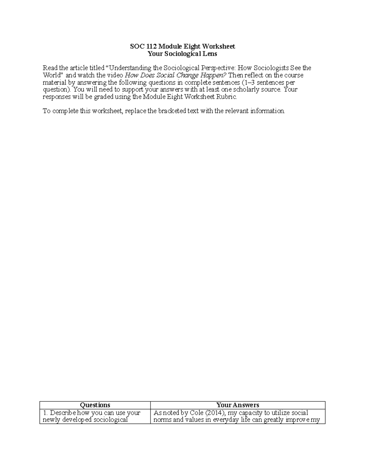 SOC 112 Module Eight Worksheet - SOC 112 Module Eight Worksheet Your ...
