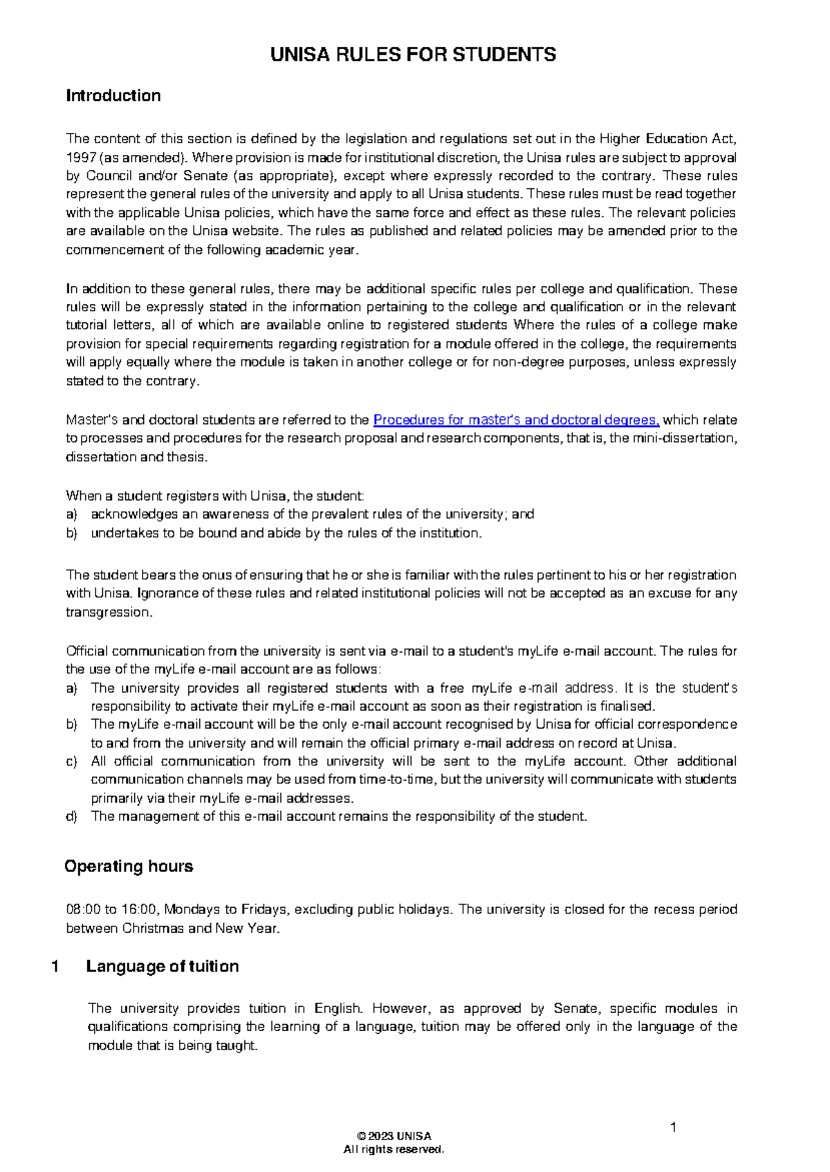 Unisa-rules-students-2024 - © 202 3 UNISA 1 UNISA RULES FOR STUDENTS ...