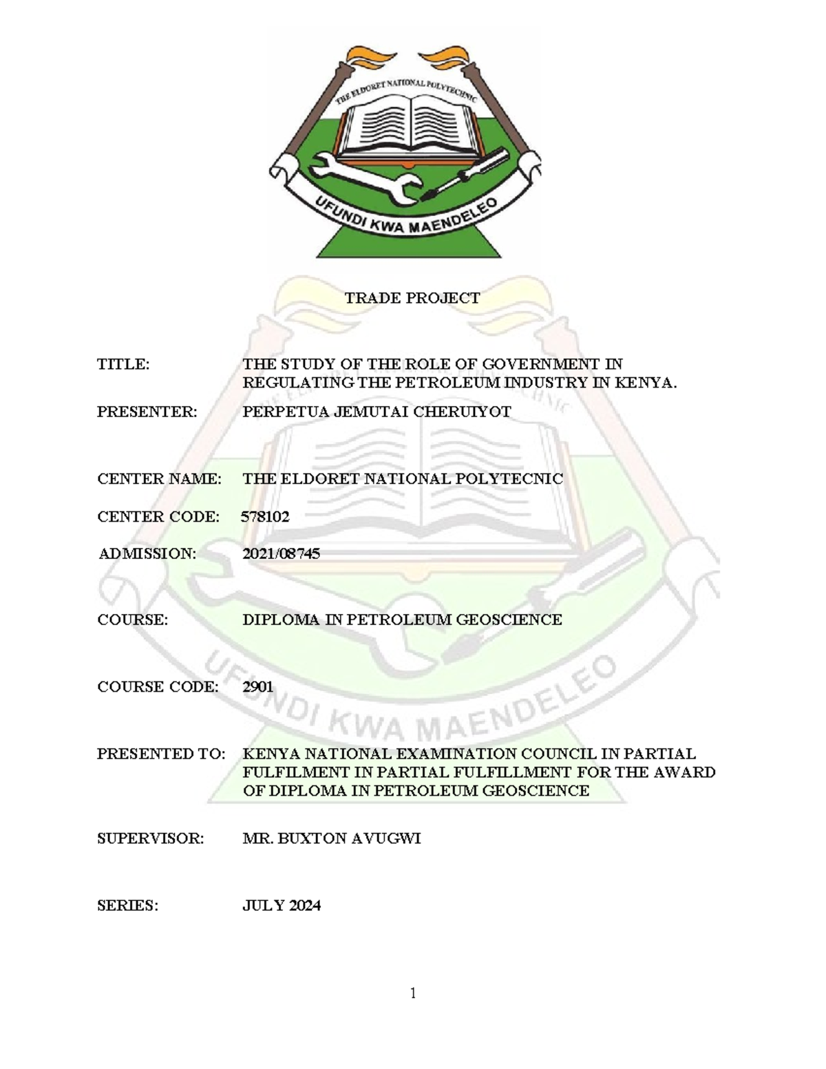 Trade Project - it wonderful - 1 TRADE PROJECT TITLE: THE STUDY OF THE ...