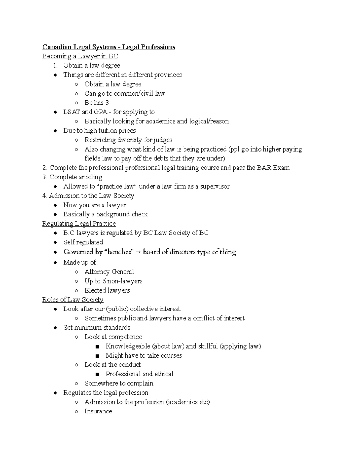 Legal Profession - Lecture notes 1 - Canadian Legal Systems - Legal ...