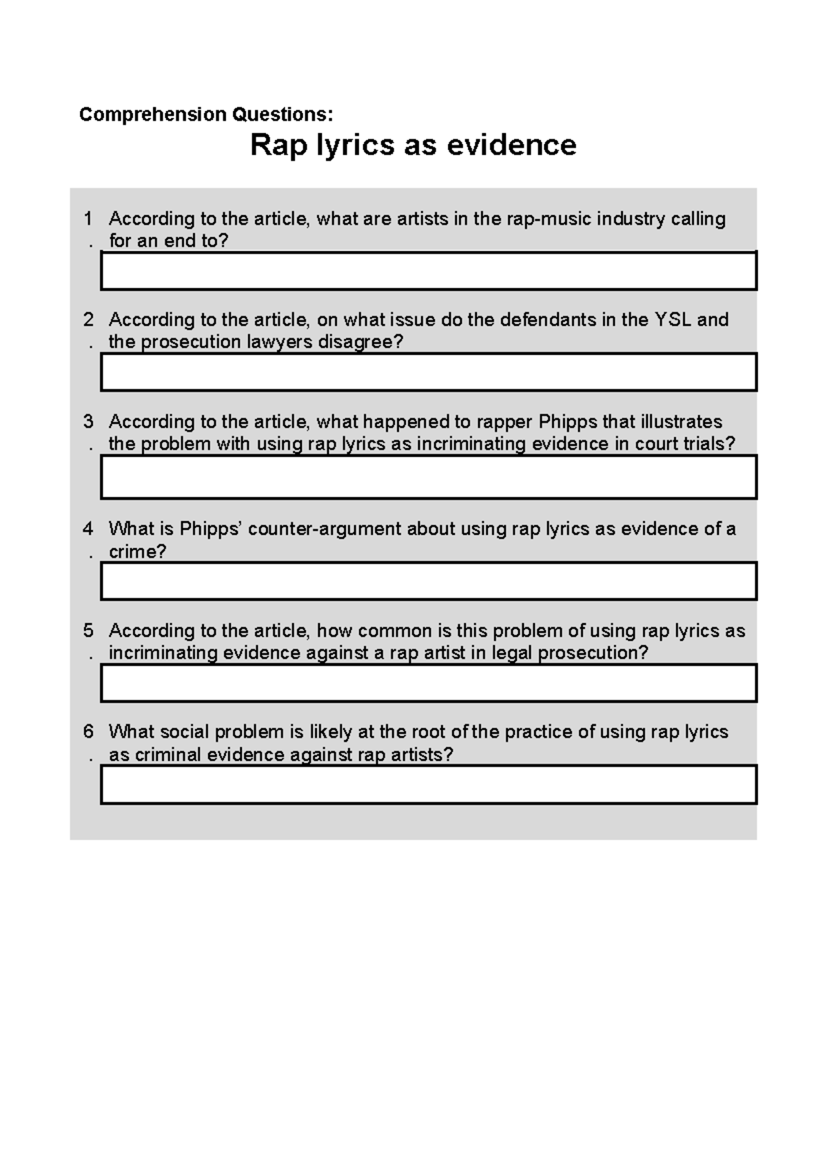 2023.05.18 Rap lyrics - Comprehension Questions: Rap lyrics as evidence ...