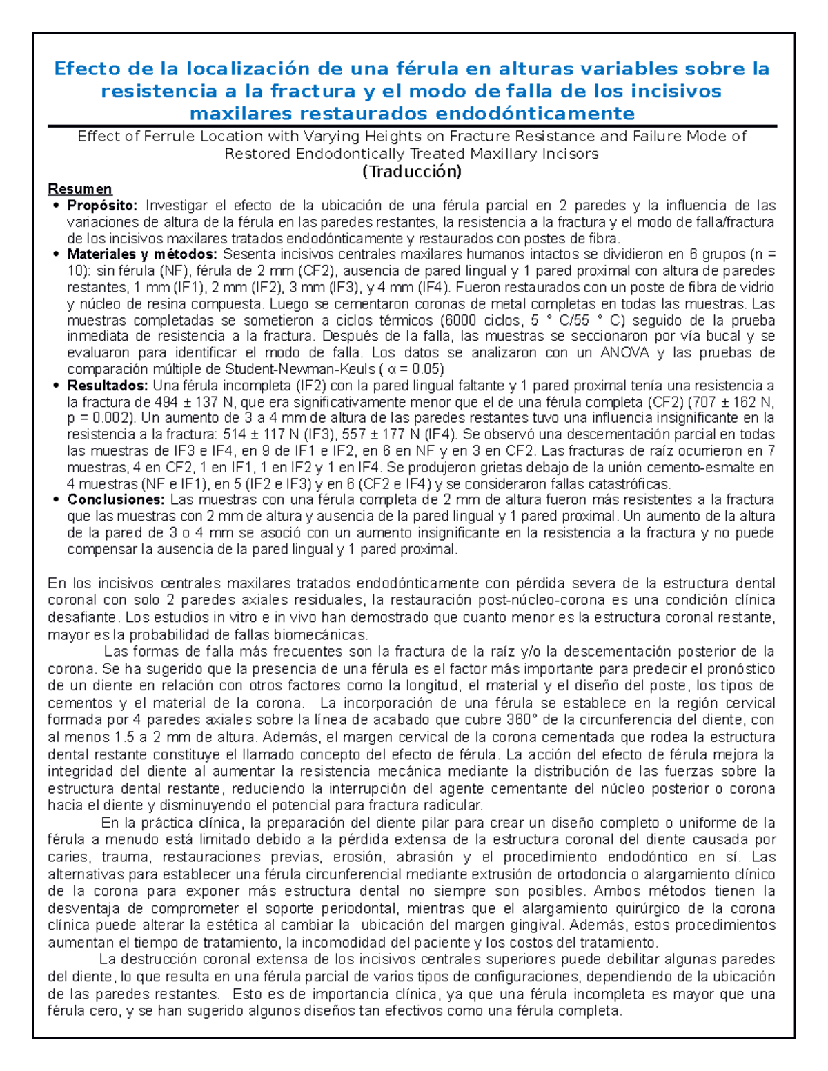 Traducción 2 - Efecto de la localización de la férula - Efecto de la ...