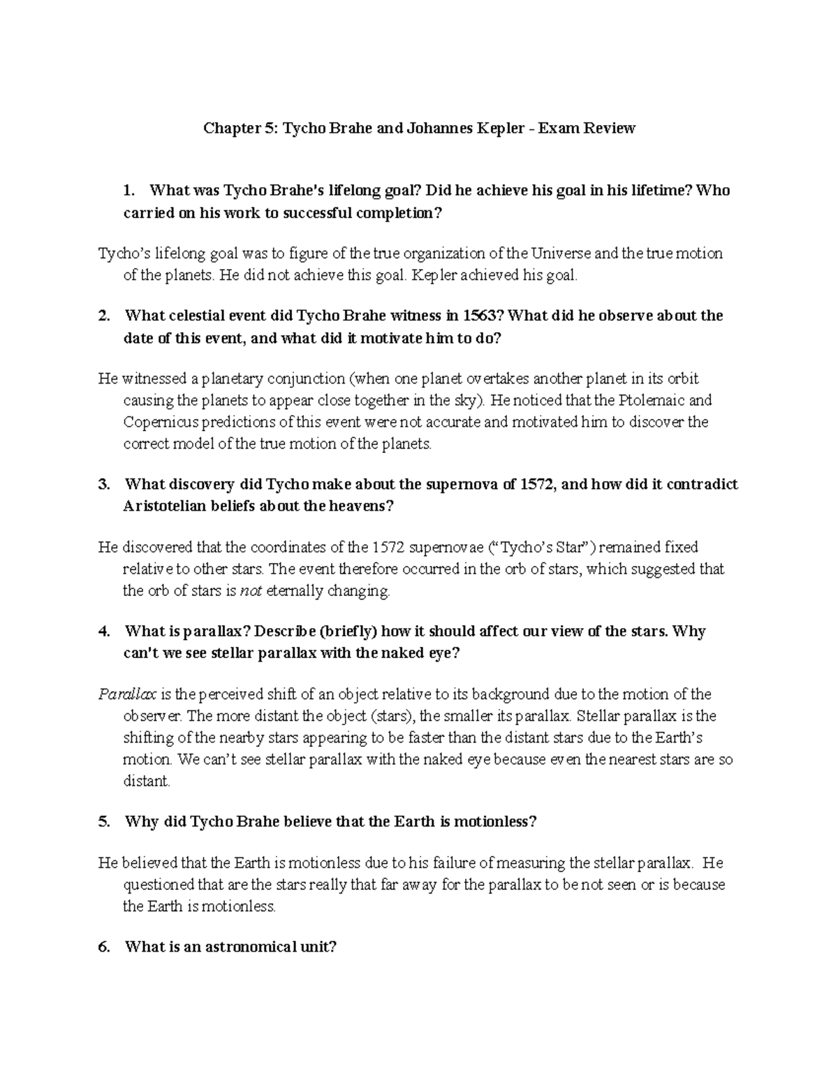Exam chapter 5 2016, questions - Chapter 5: Tycho Brahe and Johannes ...