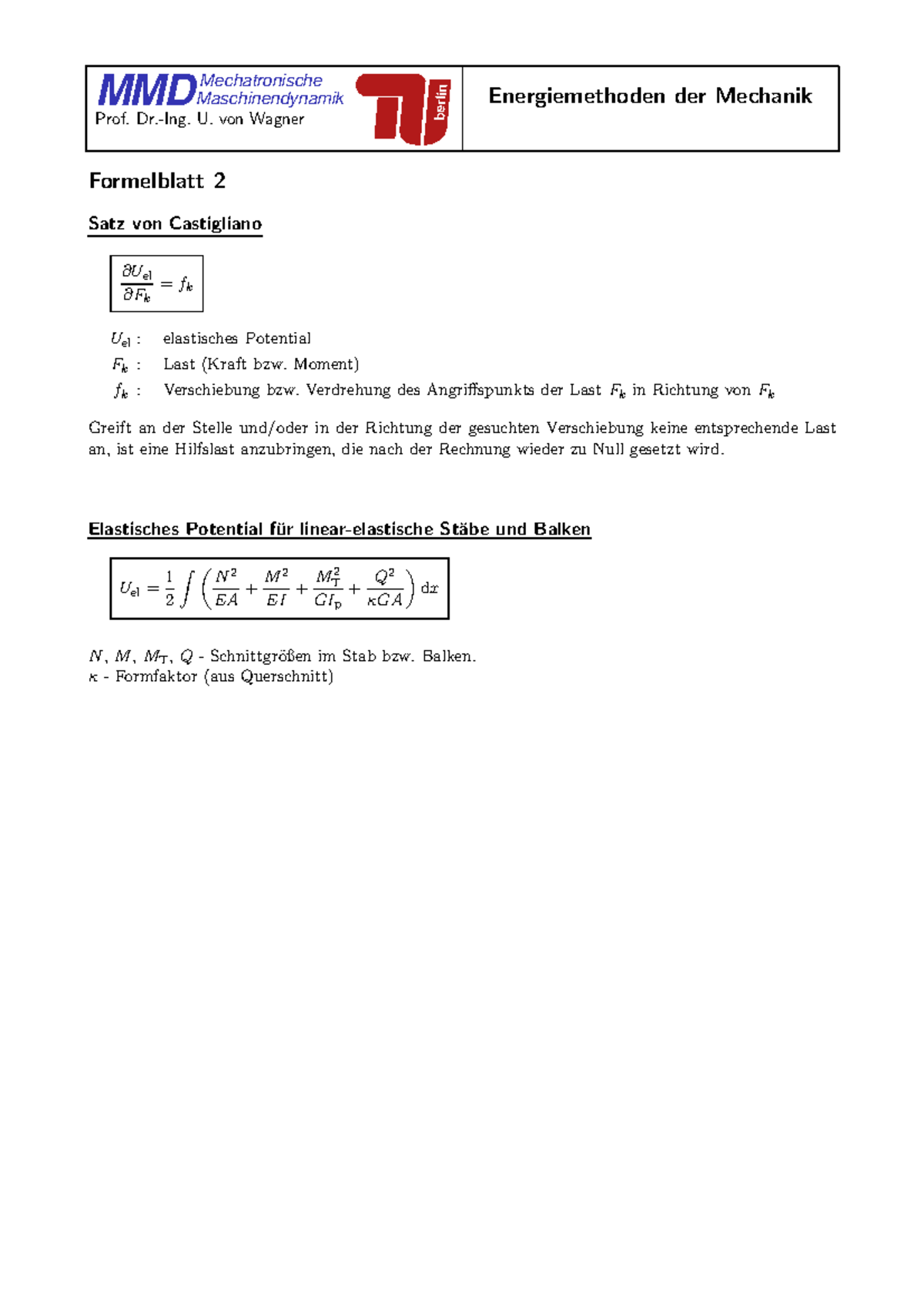 Formelblatt 02 - MMD Mechatronische Maschinendynamik berlin ...