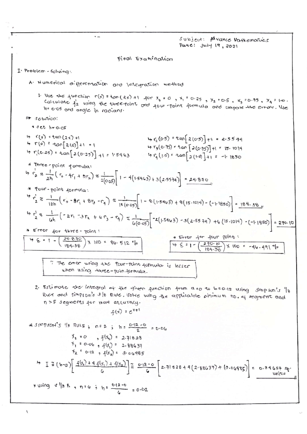 Ad Math Final Exam - Problem Solving - Mechanical Engineering - NVSU - Studocu