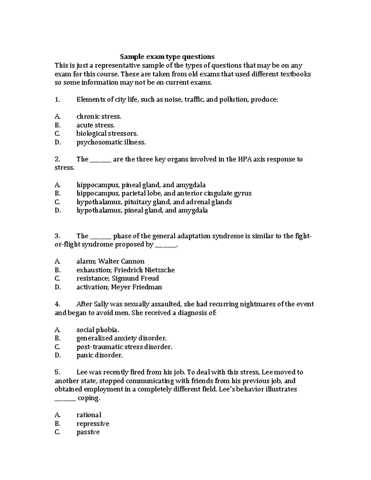 Sample/practice exam 8 October 2018, questions - Sample exam type ...