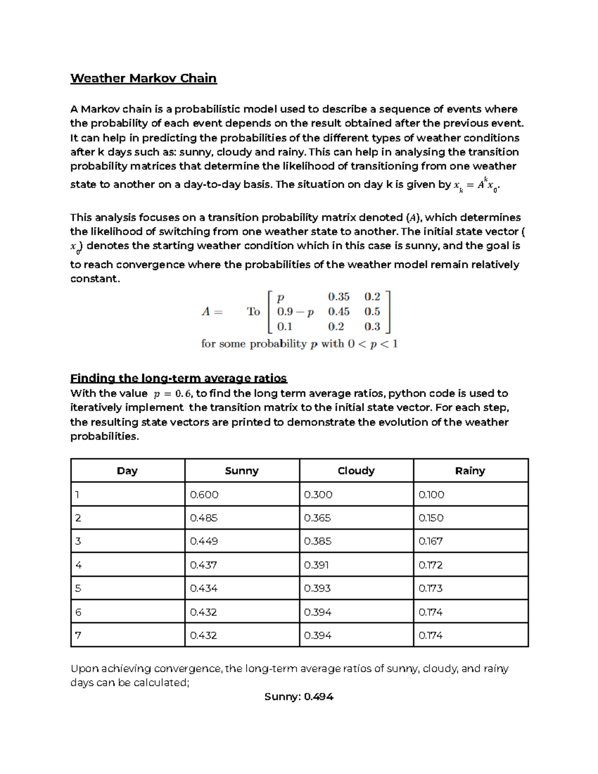 Markov weather description with examples - Weather Markov Chain A ...