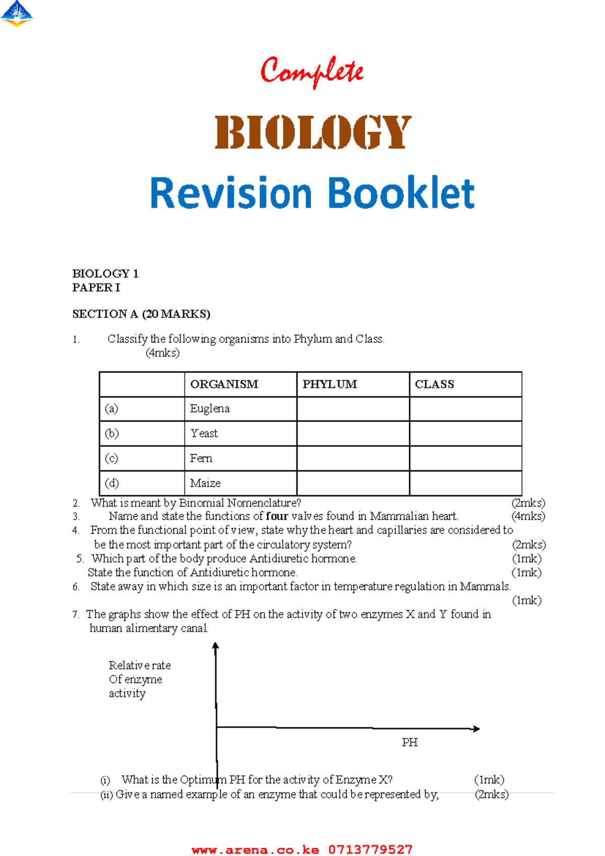 Biology Revision Booklet - Complete BIOLOGY Revisi on Book let BIOLOGY ...