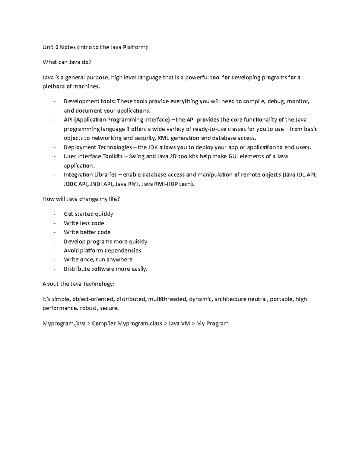 Unit 0 Notes - Unit 0 Notes (Intro to the Java Platform) What can Java ...