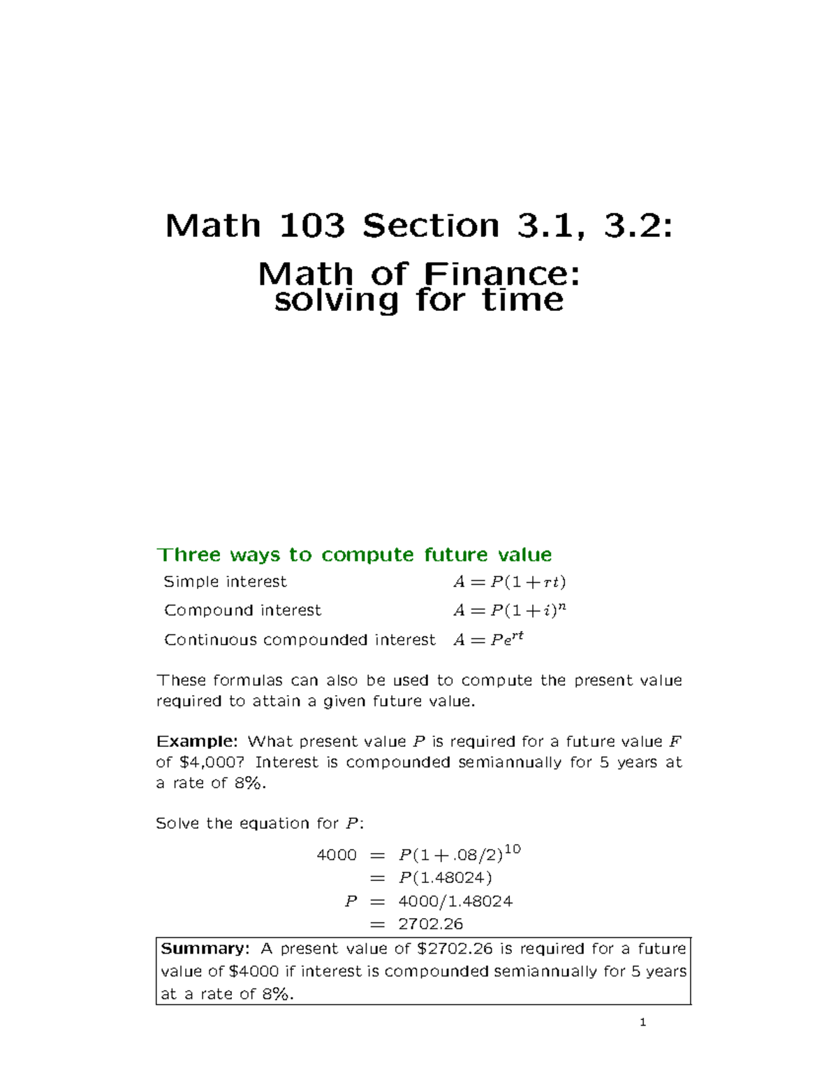 Math103 3 1 2 Solve For Time - Math 103 Section 3, 3: Math of Finance ...