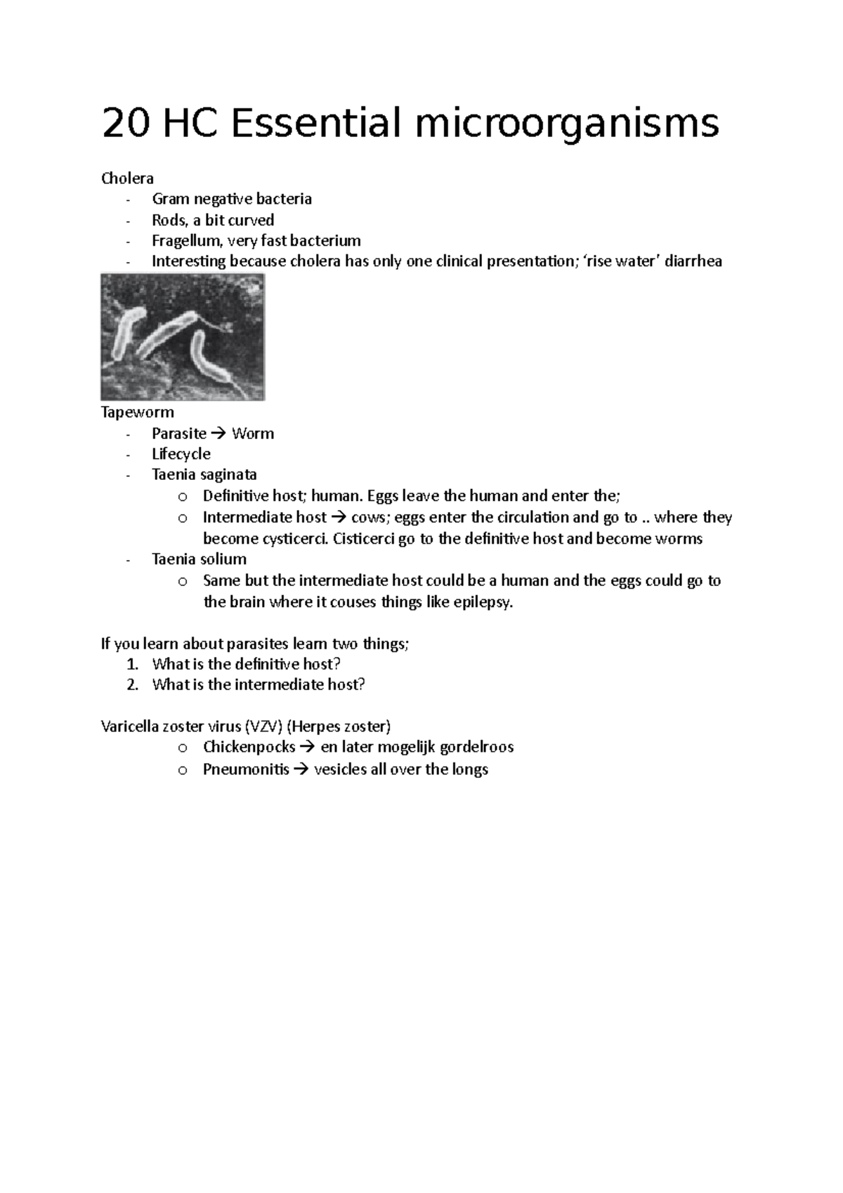 20 HC Essential microorganisms - 20 HC Essential microorganisms Cholera ...