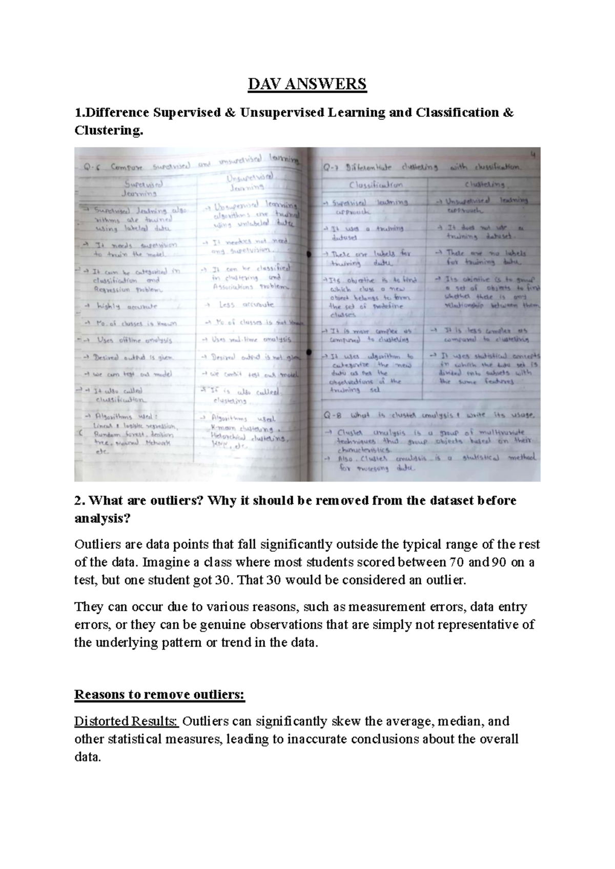 DAV Answers - DAV ANSWERS 1 Supervised & Unsupervised Learning and ...